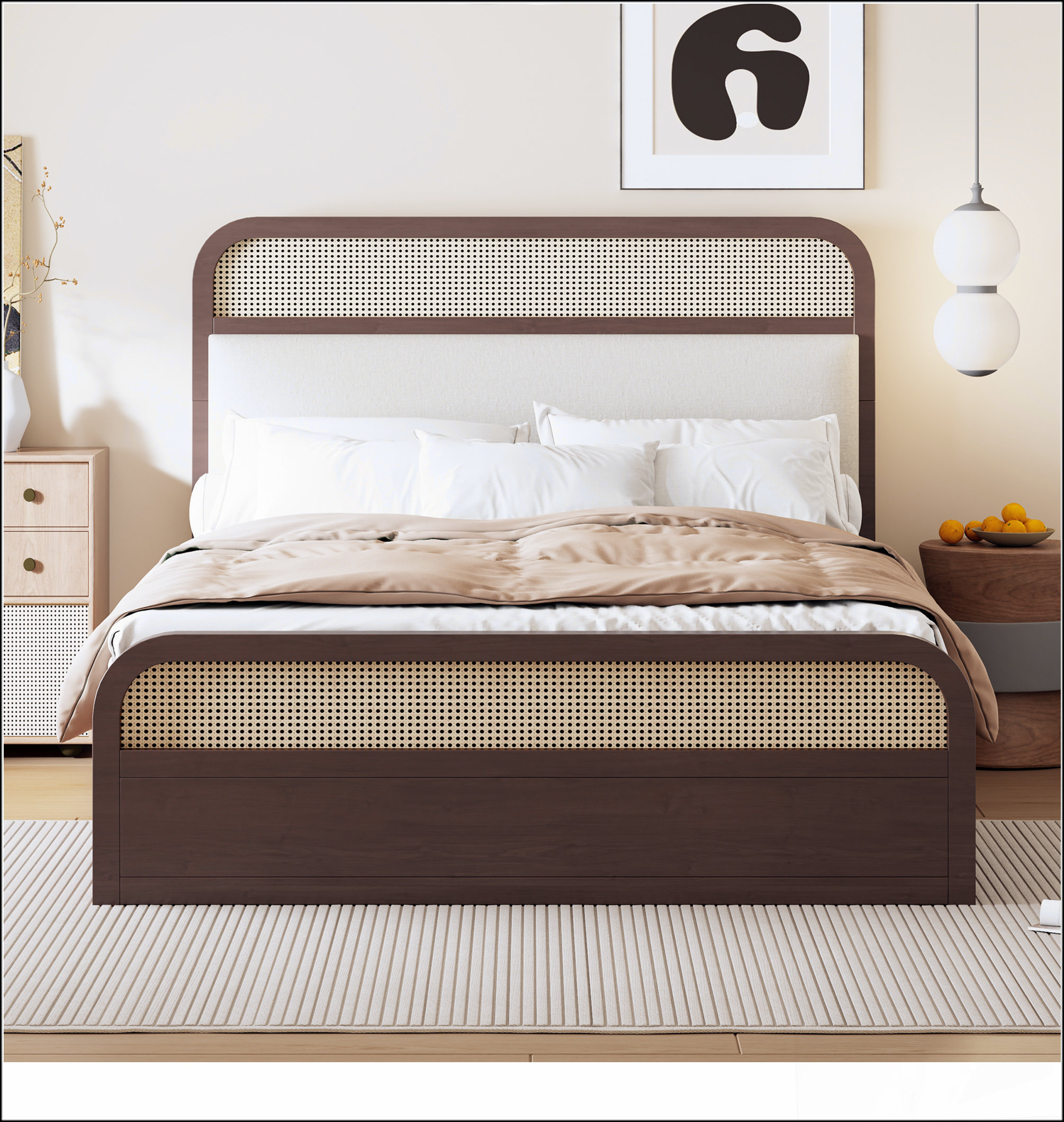 Bayou Breeze Queen Size Wooden Platform Bed With Trundle, 2 Drawers ...