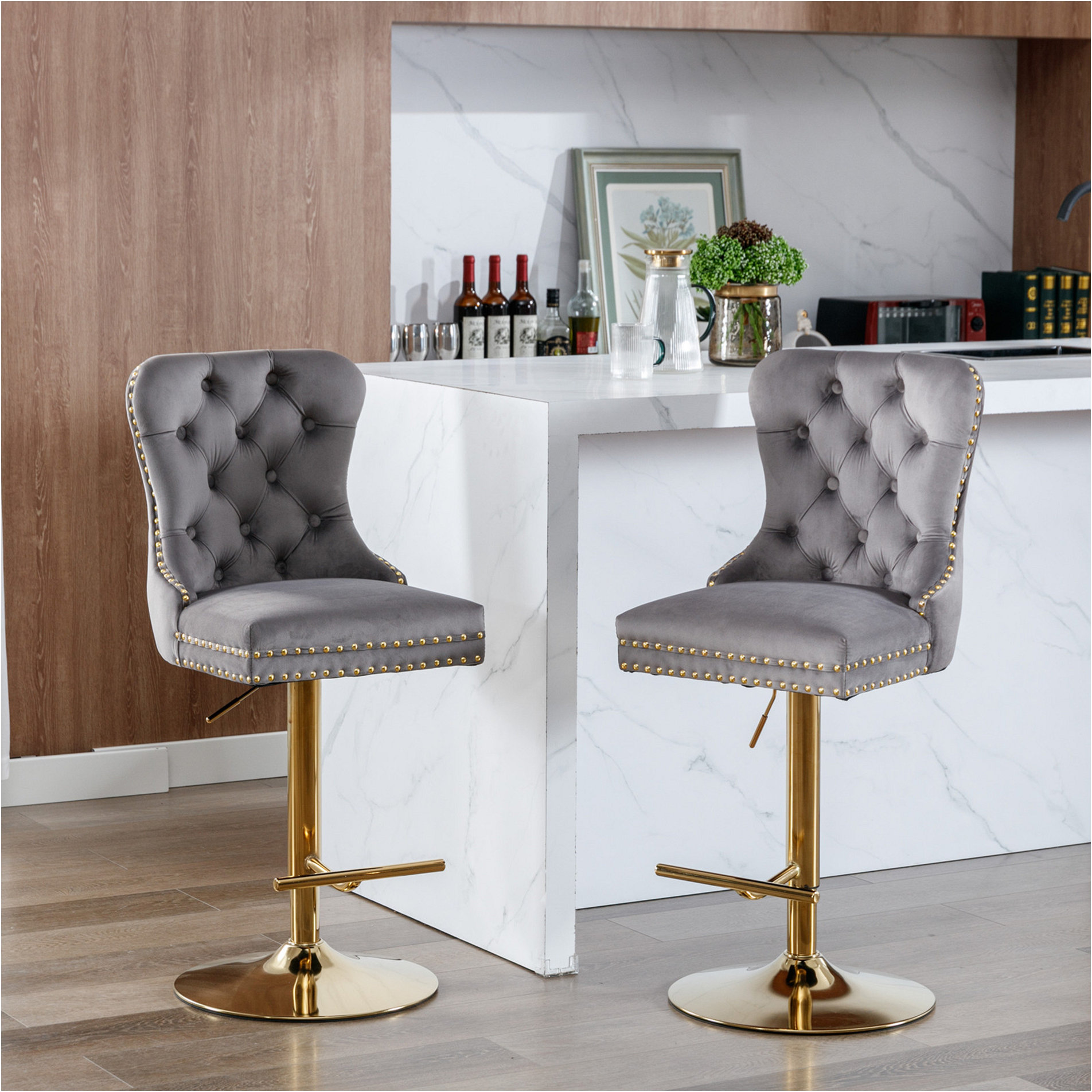 Rosdorf Park Set Of 2 Bar Stools,With Chrome Footrest And Base Swivel ...