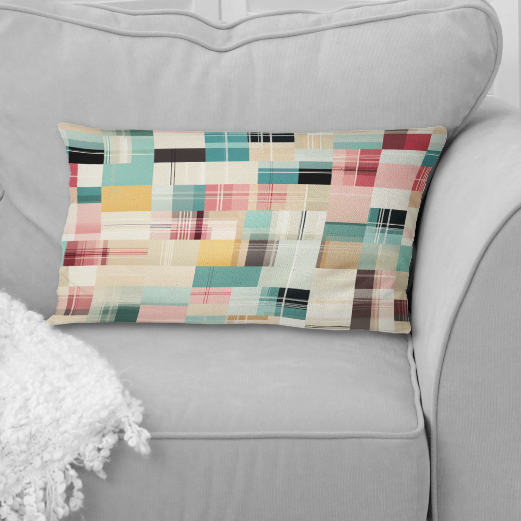Design Art Vintage Pastel Checks Pattern - Plaid Polyester Pillow | Wayfair