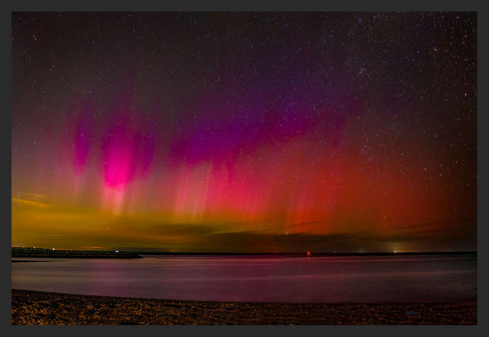 Wrought Studio™ Beach Sunset At Night by Wayne Collamore, Framed Poster ...
