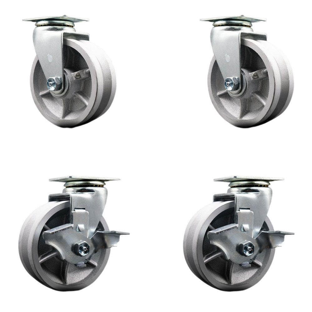Service Caster 4 Piece V-Groove Semi Steel Bronze Bearing Caster Set ...
