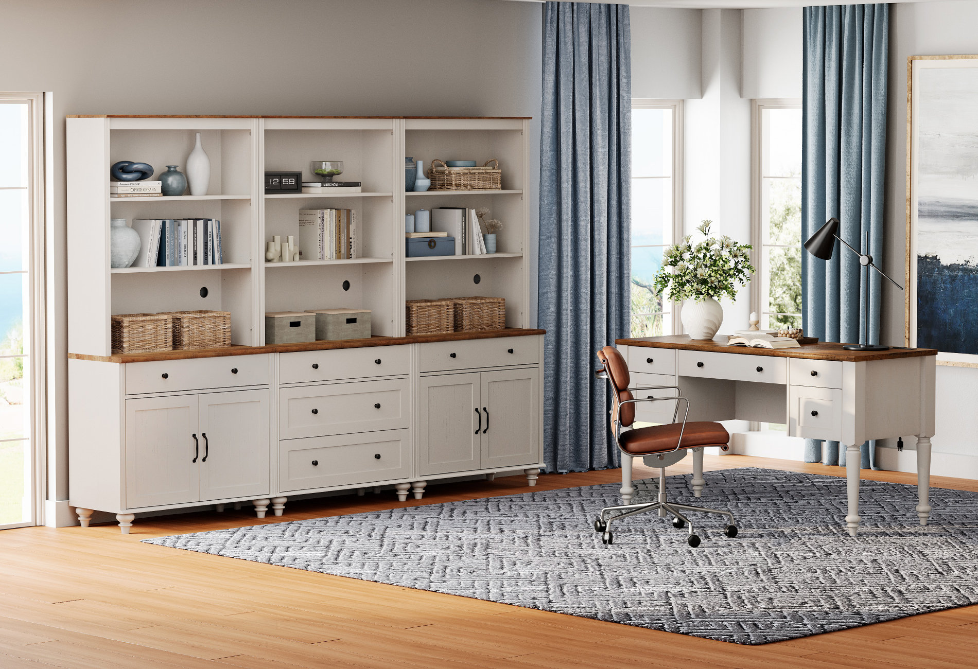 One Allium Way 2 Piece Office Set, 56" Executive Desk, Bookcases With 5 ...