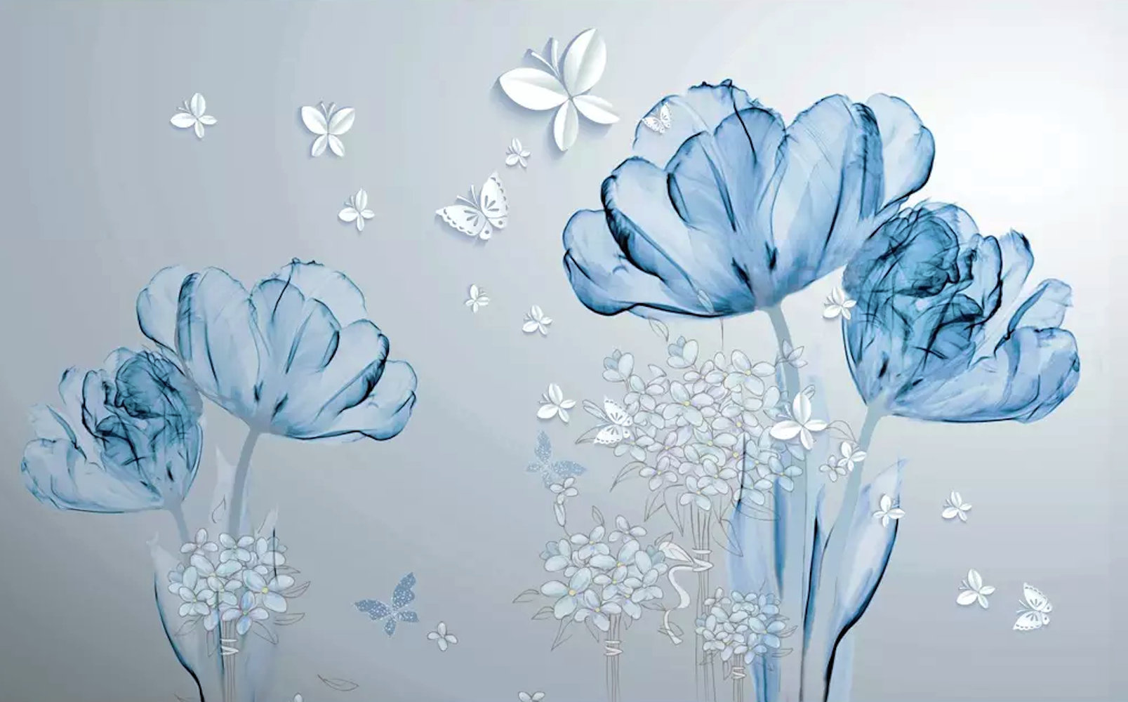 GK Wall Design Transparent Flower White Butterfly Minimalist Removable ...