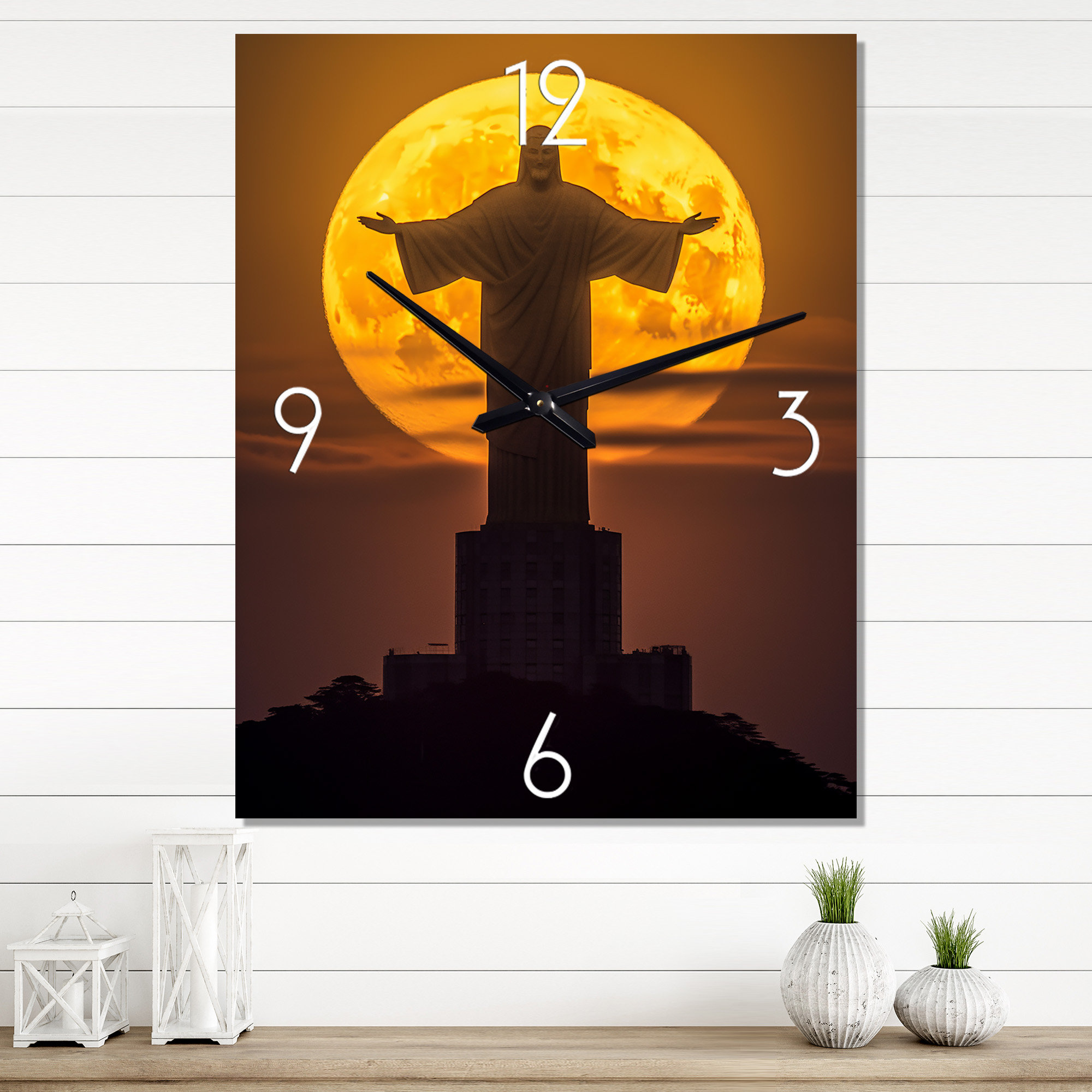 Ivy Bronx Supermoon Over The Redeemer In Rio II - Wall Clock Oversized ...