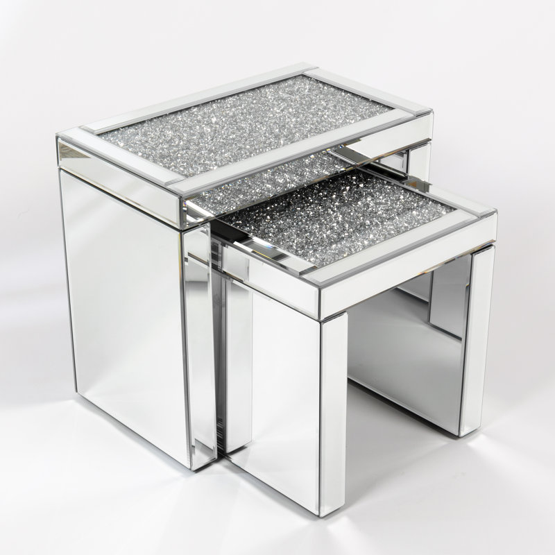Everly Quinn Amla 2 Piece Glass Silver Nesting End Table Mirrored ...