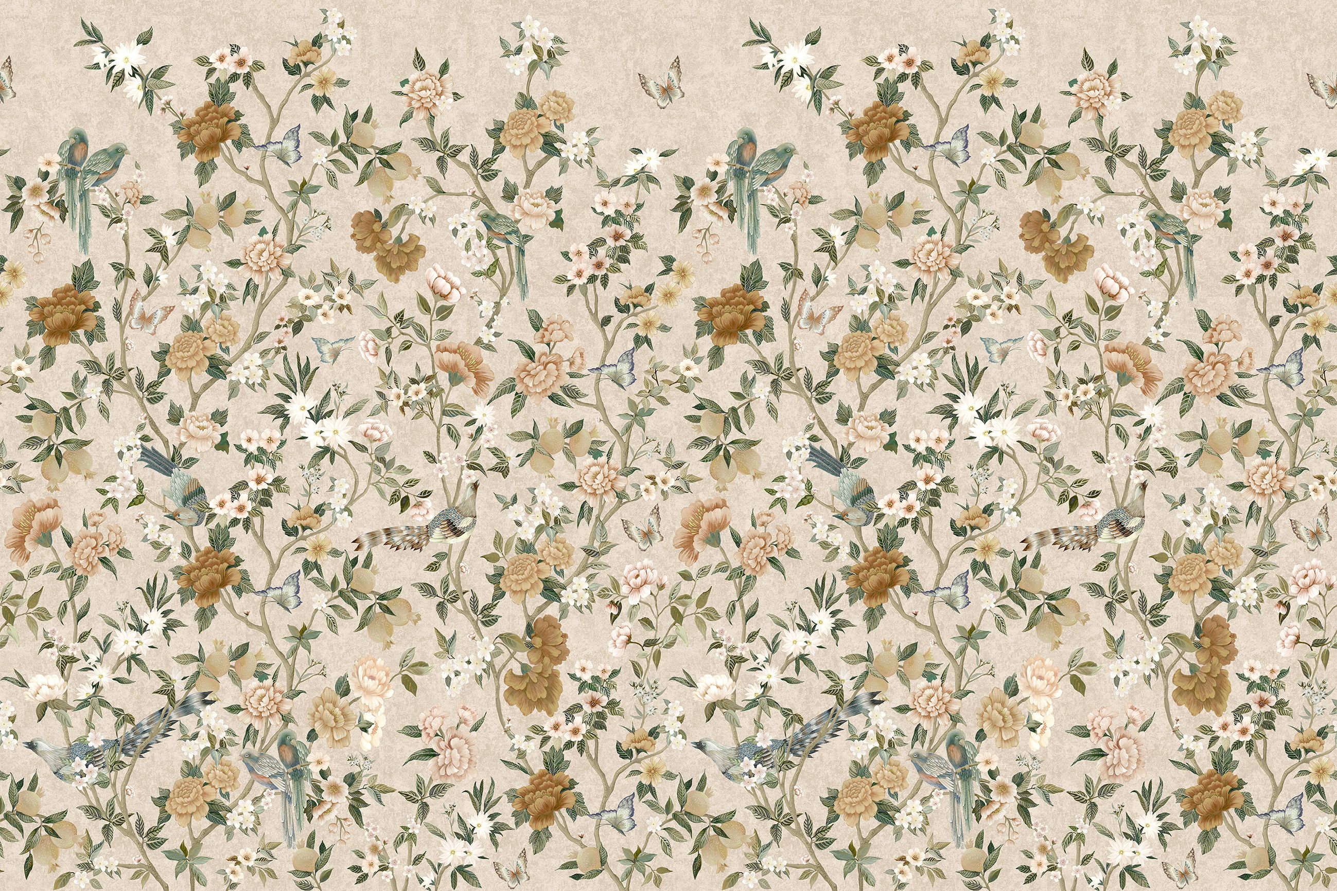 Walls Republic Teal Hand Painted Imperial Gardens Print Textured ...