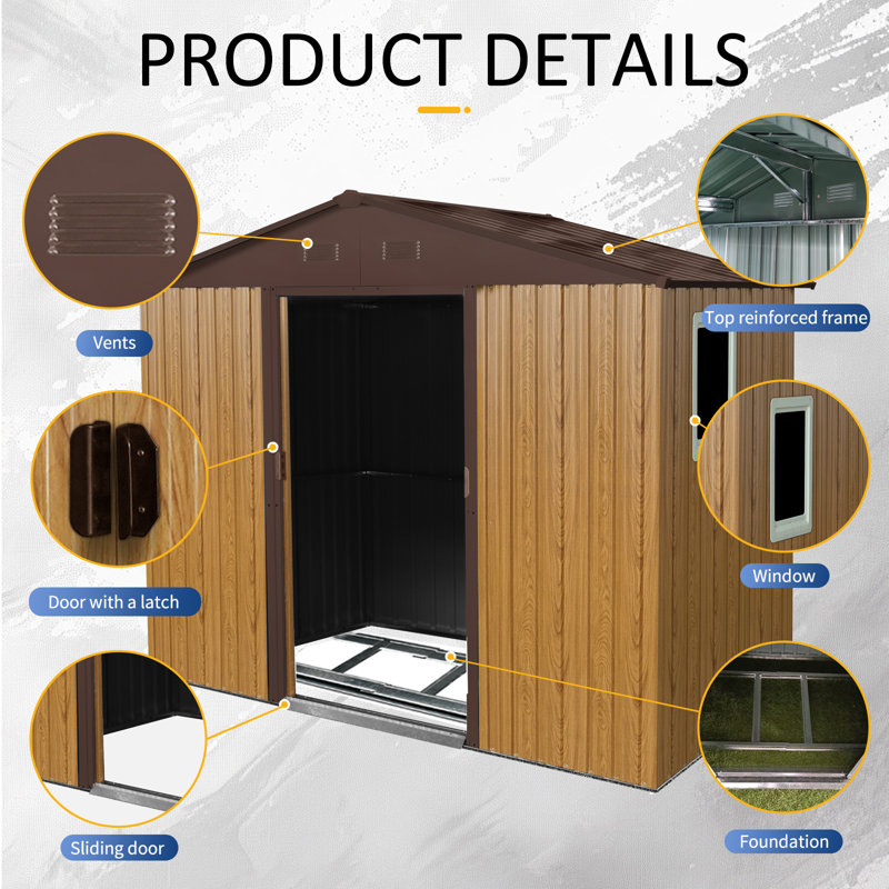 HOA.WWC 8x4 Metal Outdoor Storage Shed With Window Coffee | Wayfair