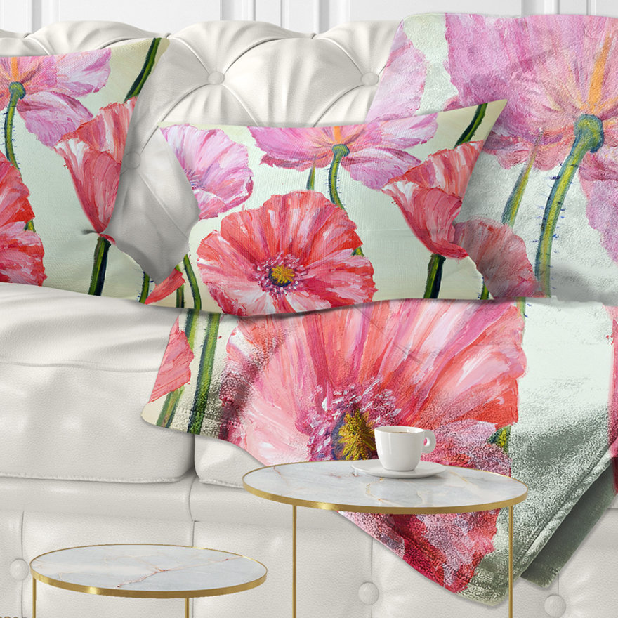 Design Art Red and Pink Poppies - Floral Printed Throw Pillow | Wayfair