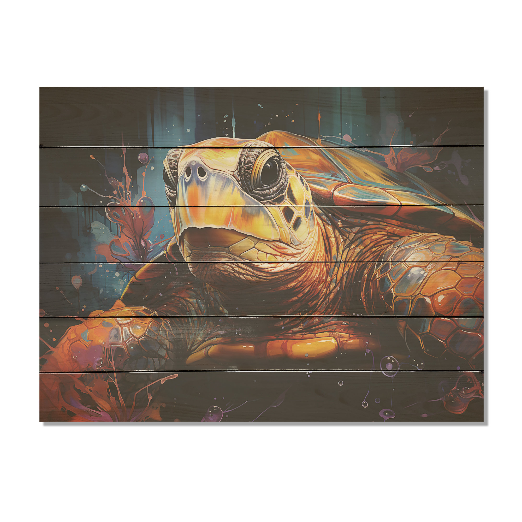 Bay Isle Home™ Pop Art Portrayal Of A Turtle - Turtle Wood Panel Wall ...