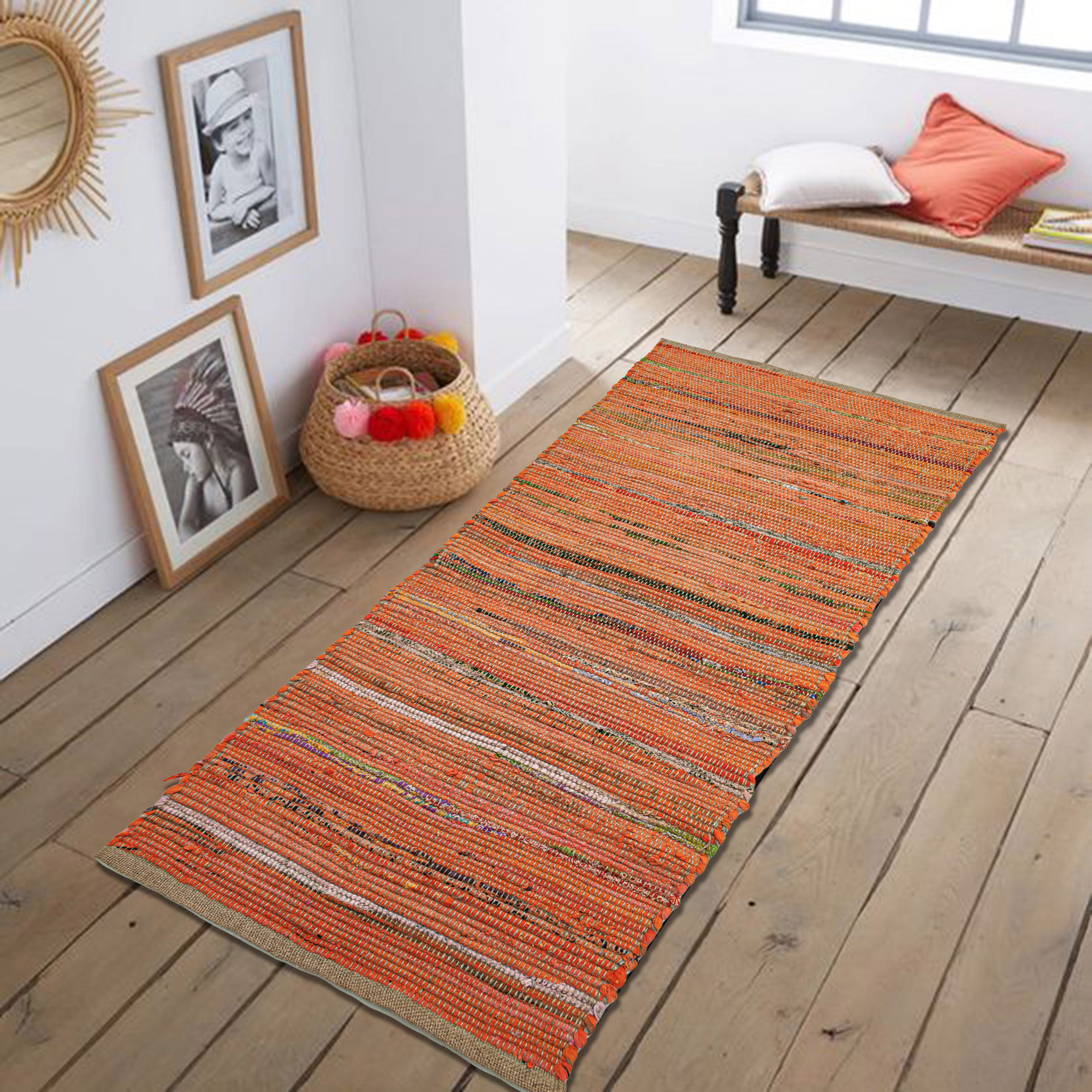 Union Rustic Orange Cotton Chindi With Jute | Wayfair