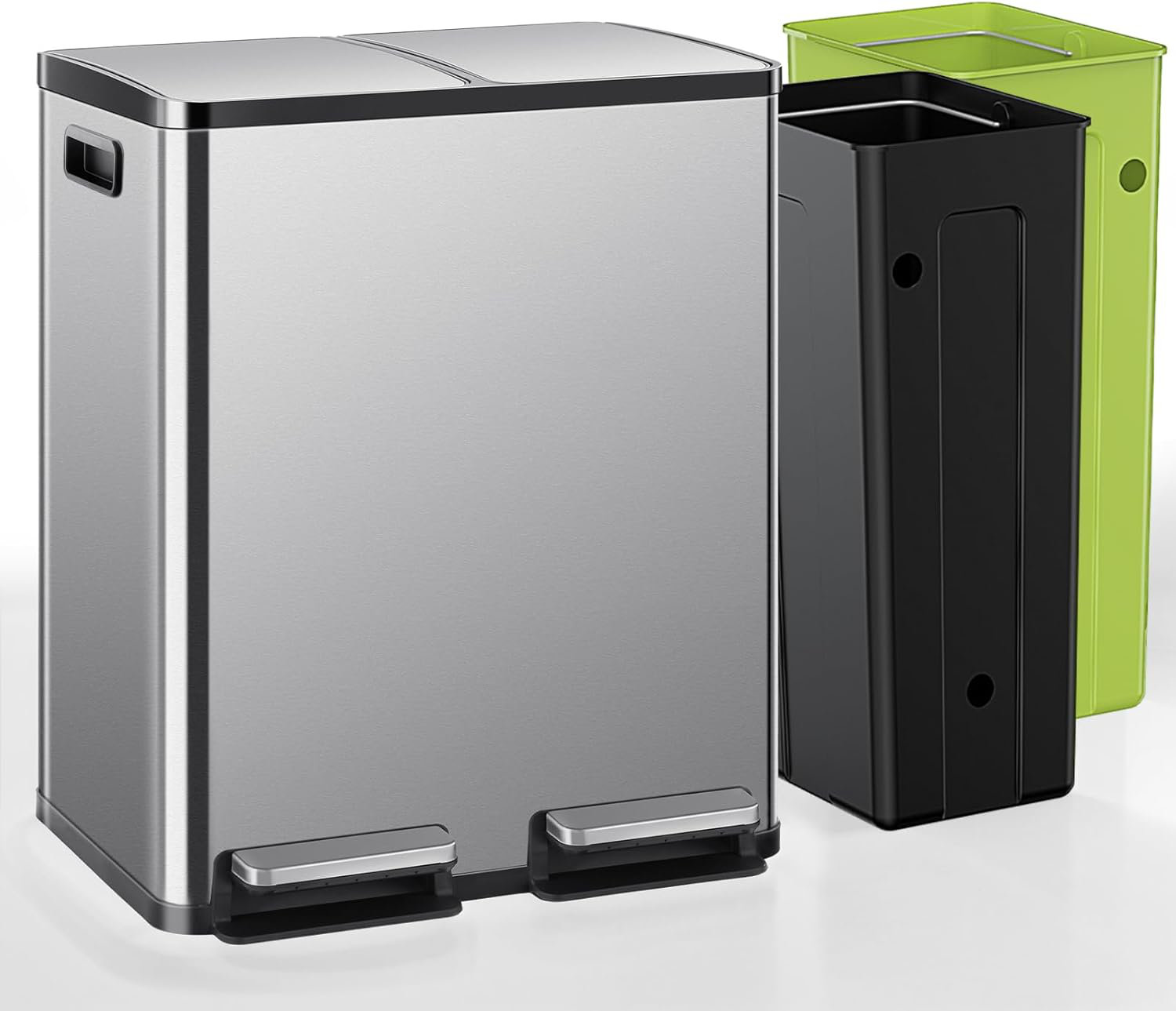 PANDA GENIUS Trash Can, 16 Gallons (2 X 8 Gallon) Dual Garbage Dustbin ...