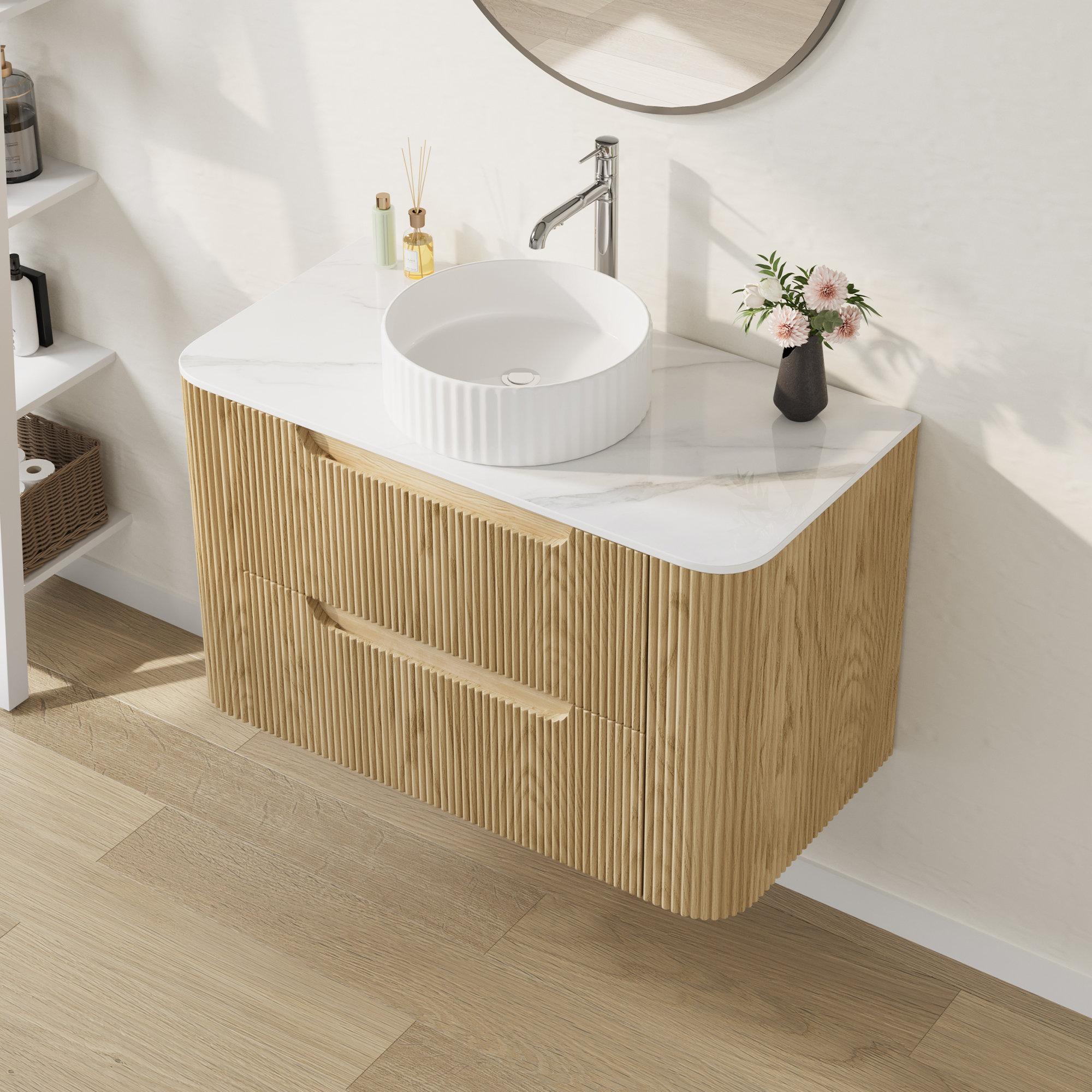 Latitude Run® Floating Bathroom Vanities with Single Sink,Natural Wood ...