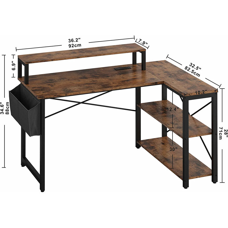 Inbox Zero Laconya 47 inch L Shaped Desk with Charging Station and ...