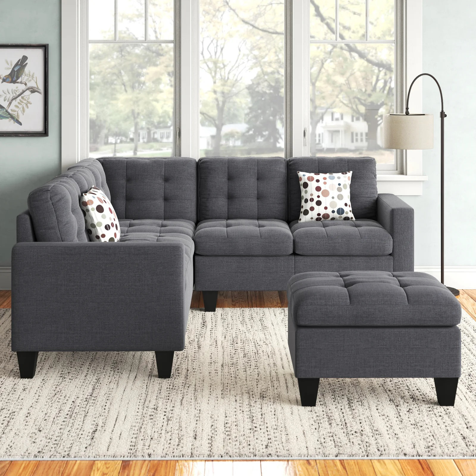 Ebern Designs Cladia 84" Wide Symmetrical Corner Sectional with Ottoman ...