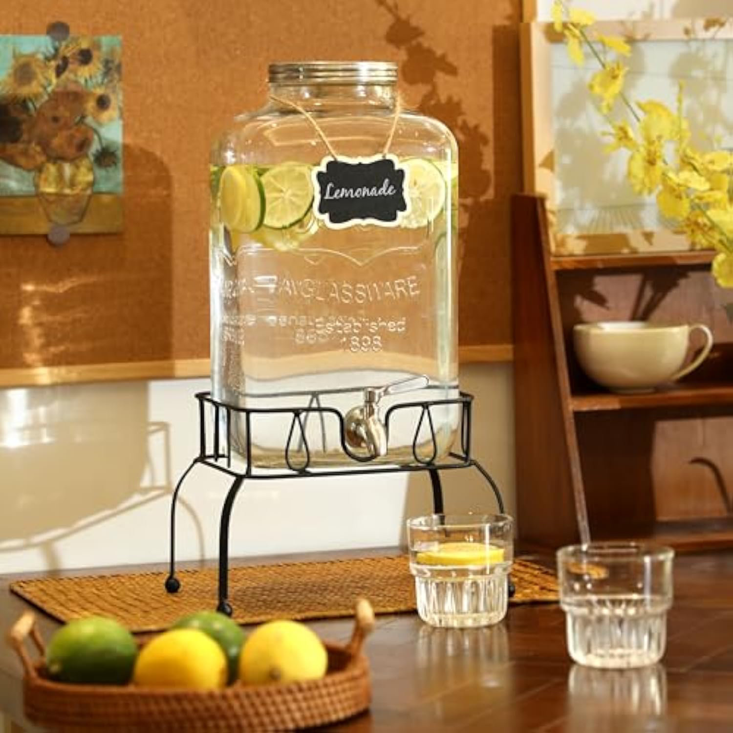Latitude Run® 2 Gallon Glass Beverage Dispenser With Stand, Stainless ...