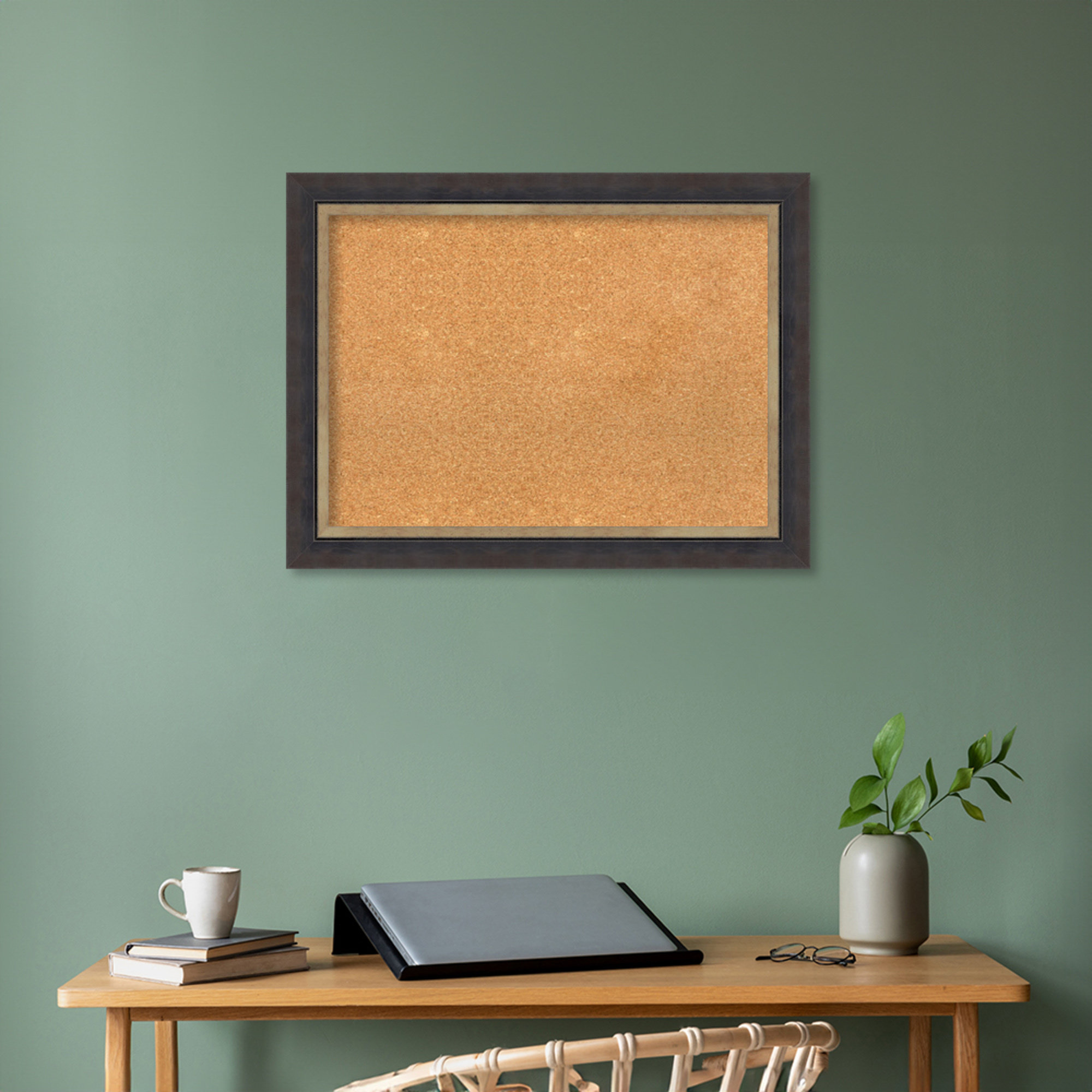 Amanti Art Natural Cork Board, Hammered Charcoal Tan Wood Frame ...