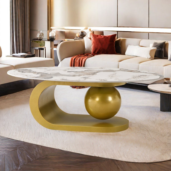 Mercer41 Pfeiffer Oval Coffee Table With Marble Pattern Sintered Stone ...