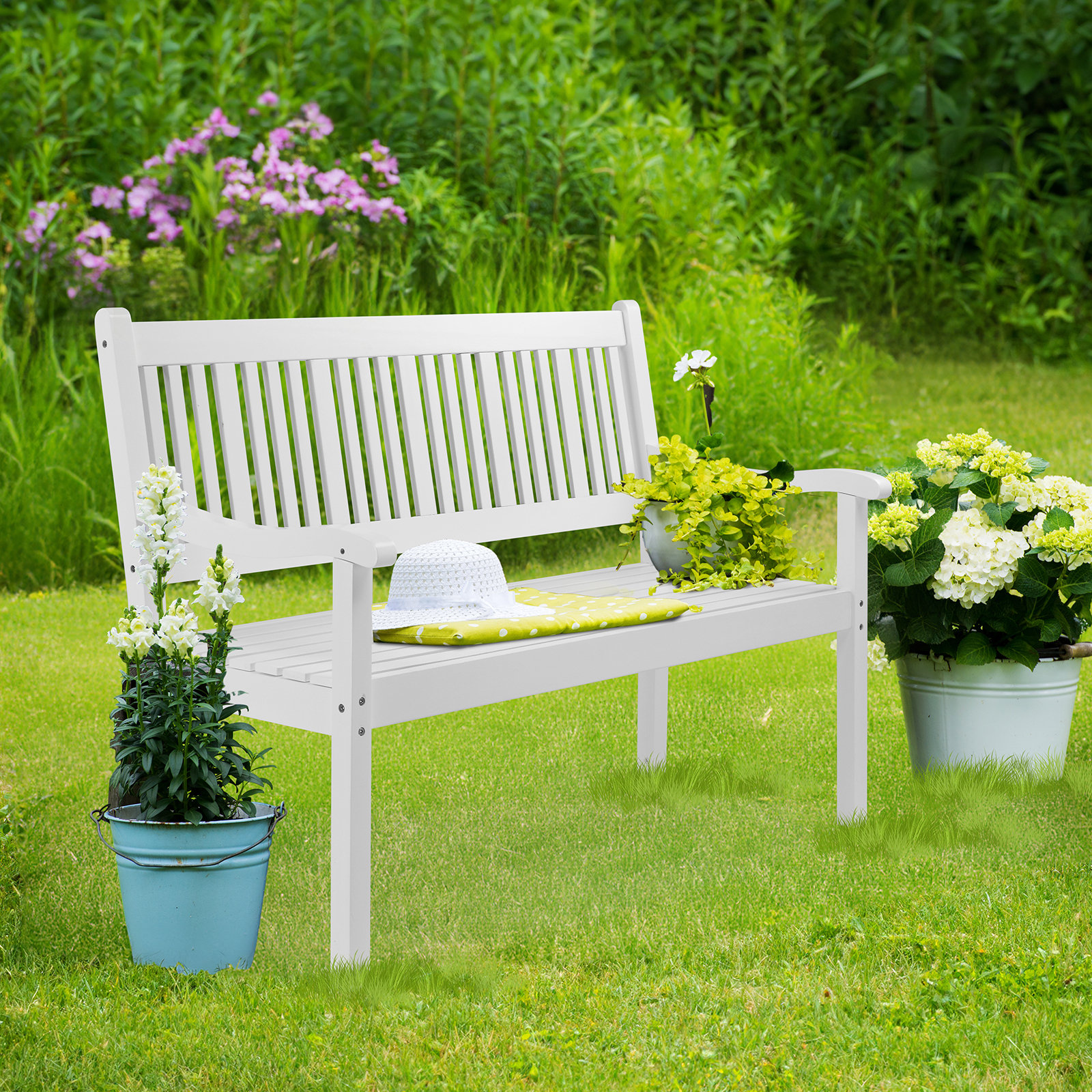 Winston Porter Original Wood Colour Vertical Slat Back Patio Park Bench ...