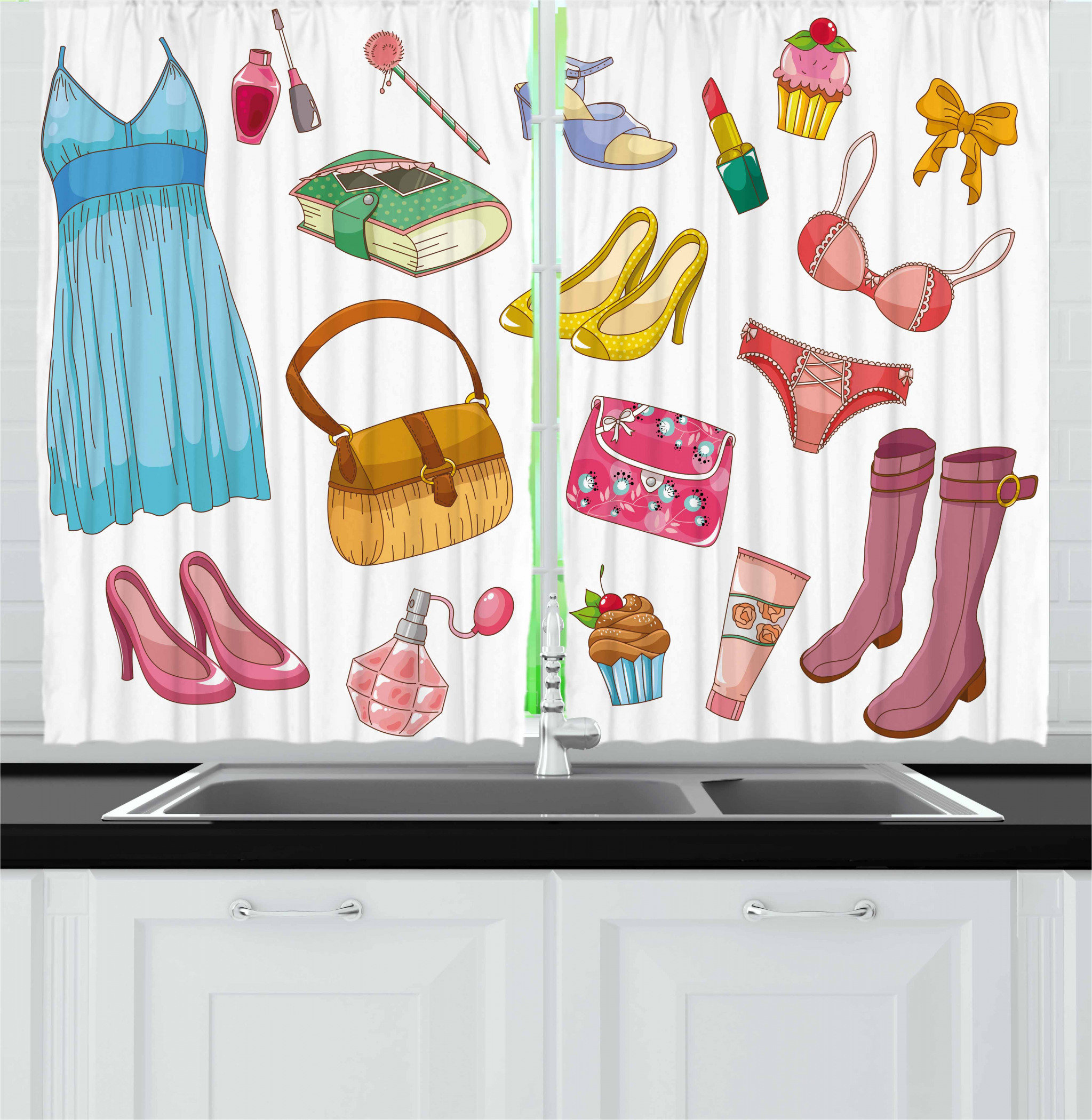 Ambesonne 2 Piece Heels And Dresses Kitchen Curtain | Wayfair