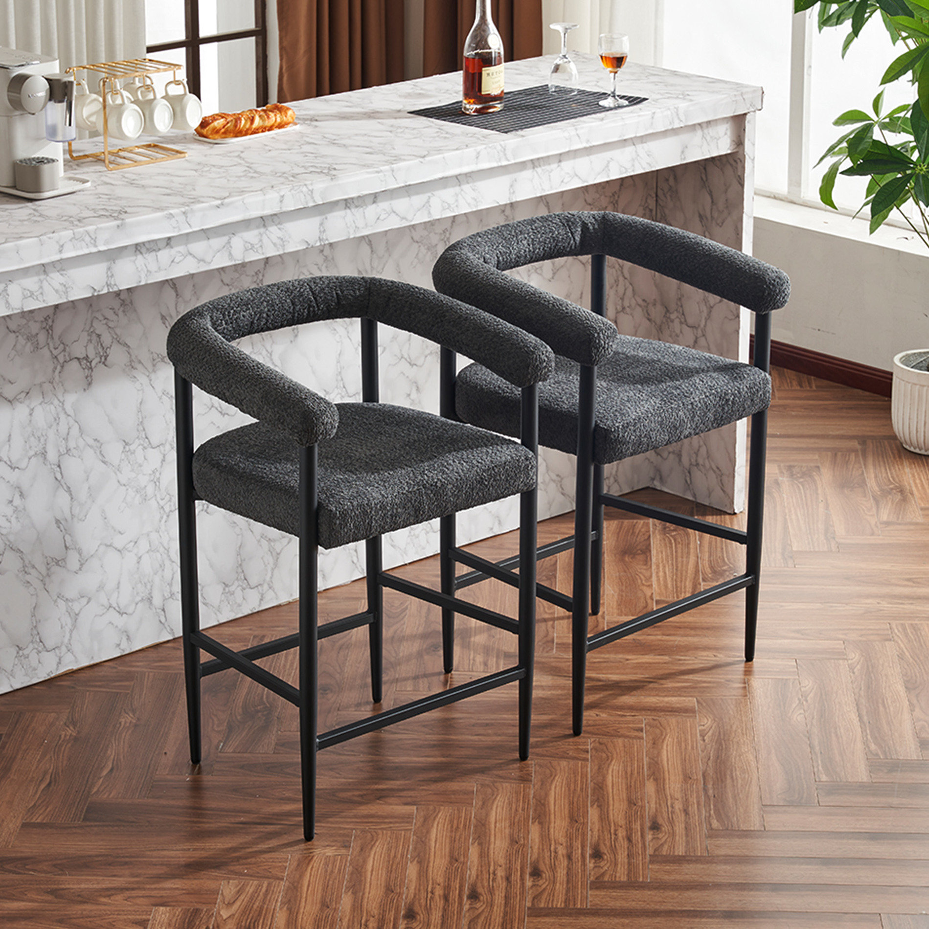 Latitude Run® Modern Kitchen Island Chair Seat Of 2, Boucle Fabric With ...