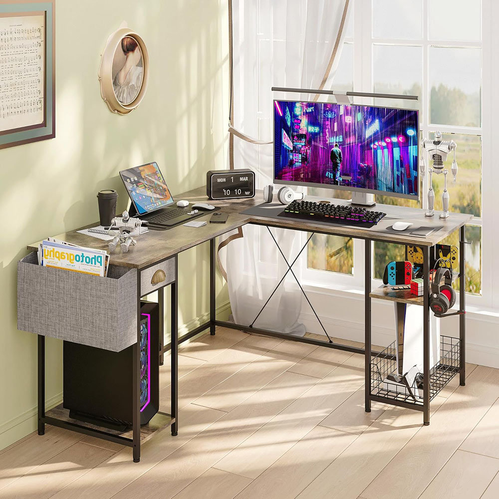 17 Stories 2 Person Desk Large L-Shaped Computer Desk With Storage ...