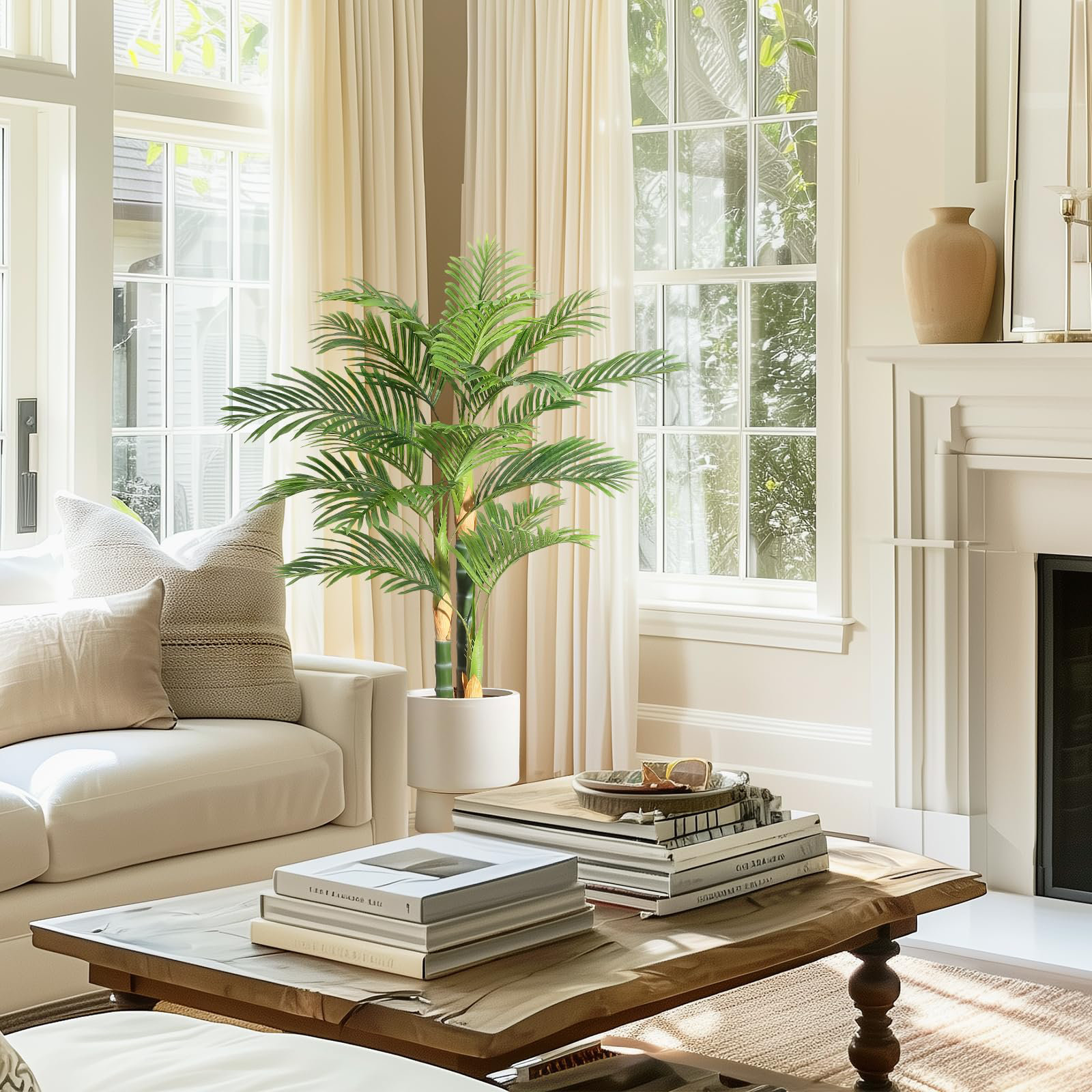 Primrue 2 Pcs 5Ft Artificial Golden Cane Palm Tree, Pre Potted Tropical ...