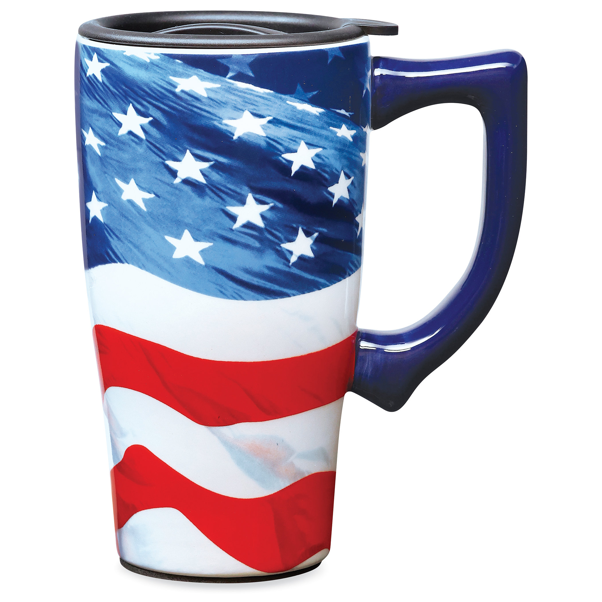 Winston Brands American Flag Double-Walled Ceramic Travel Mug, 18oz ...