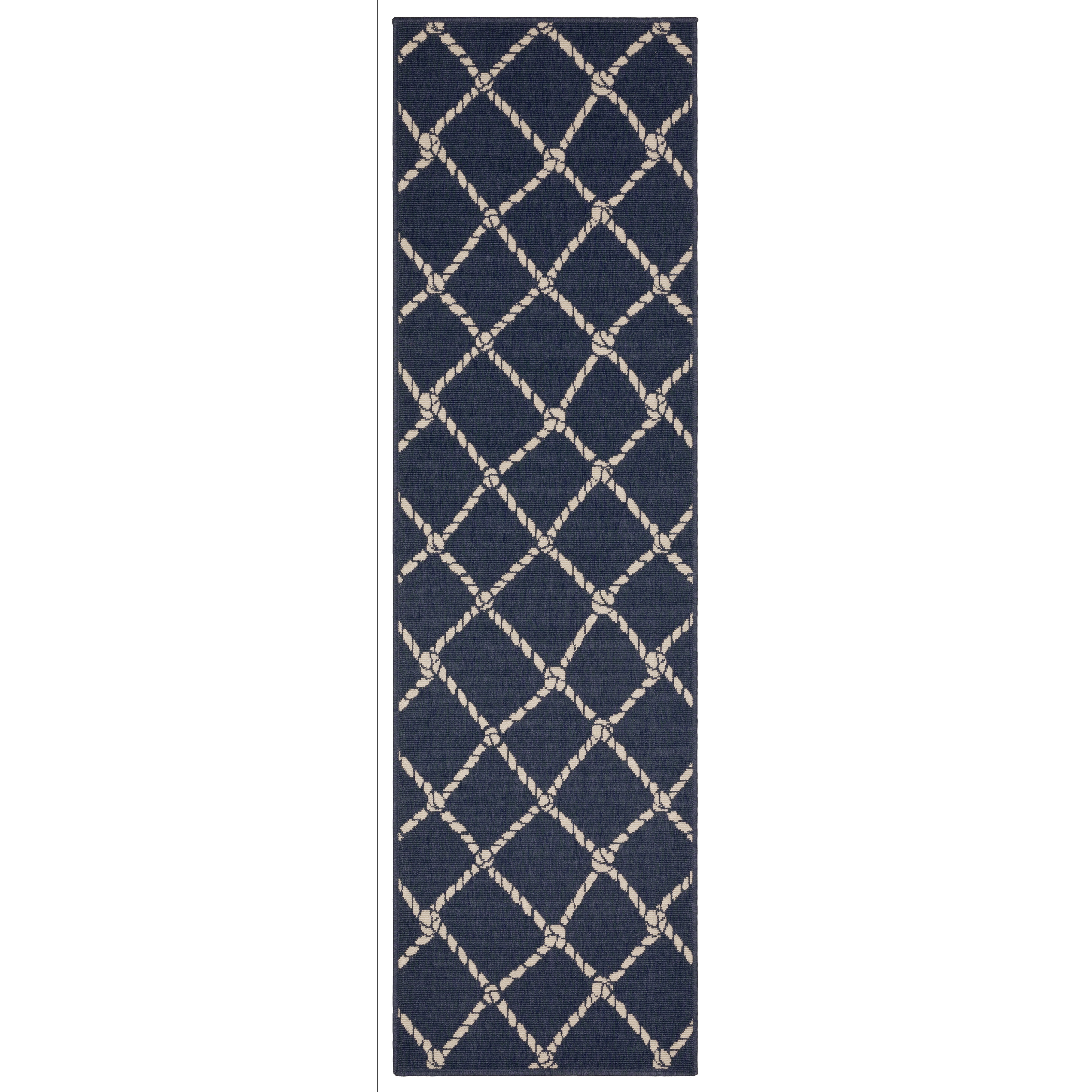 Winston Porter Aganlane Nautical Rope Lattice Navy/ Ivory Indoor ...