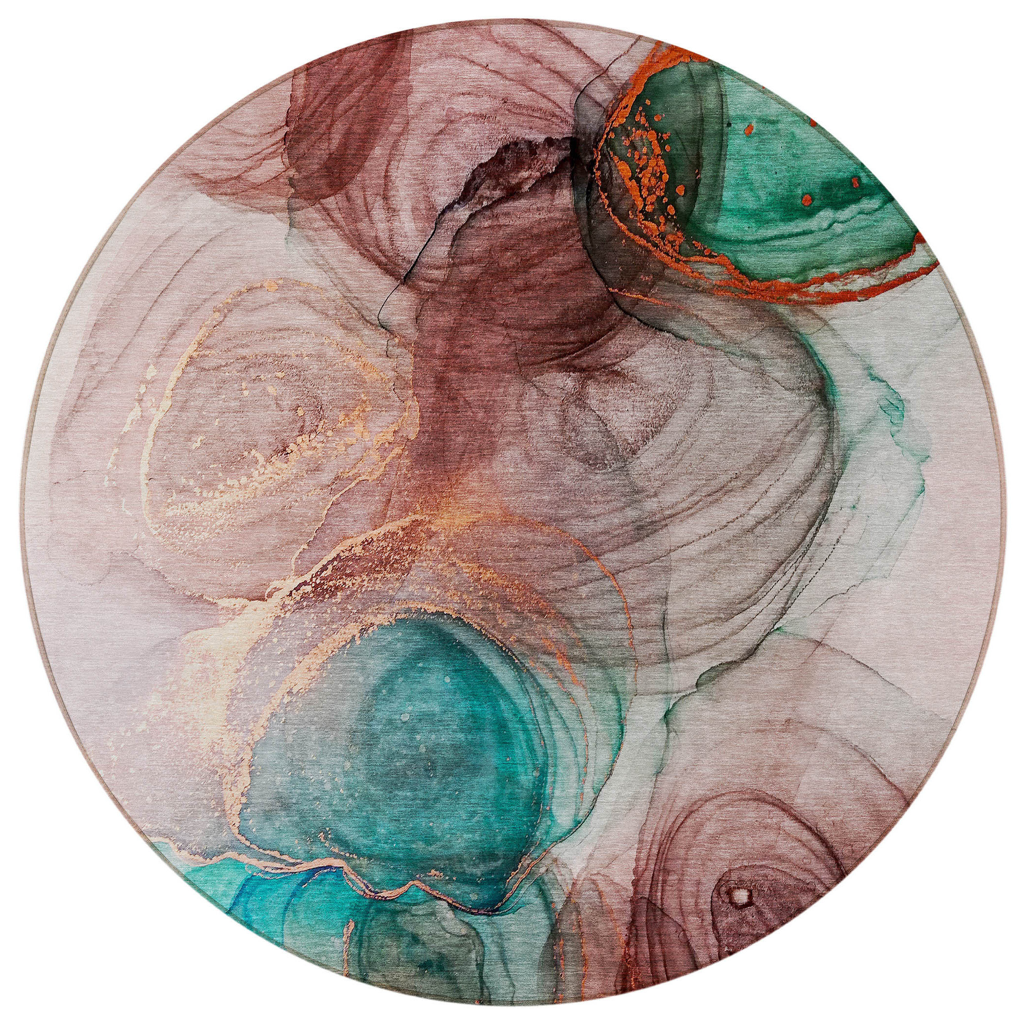 HomeRoots 8' Round Burgundy Round Abstract Washable Non Skid Indoor ...