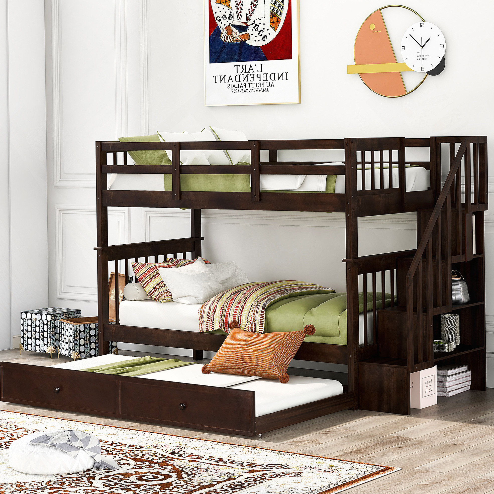 Harriet Bee Stairwayover- Bunk Bed With Trundle Bedroomdormadults Old ...