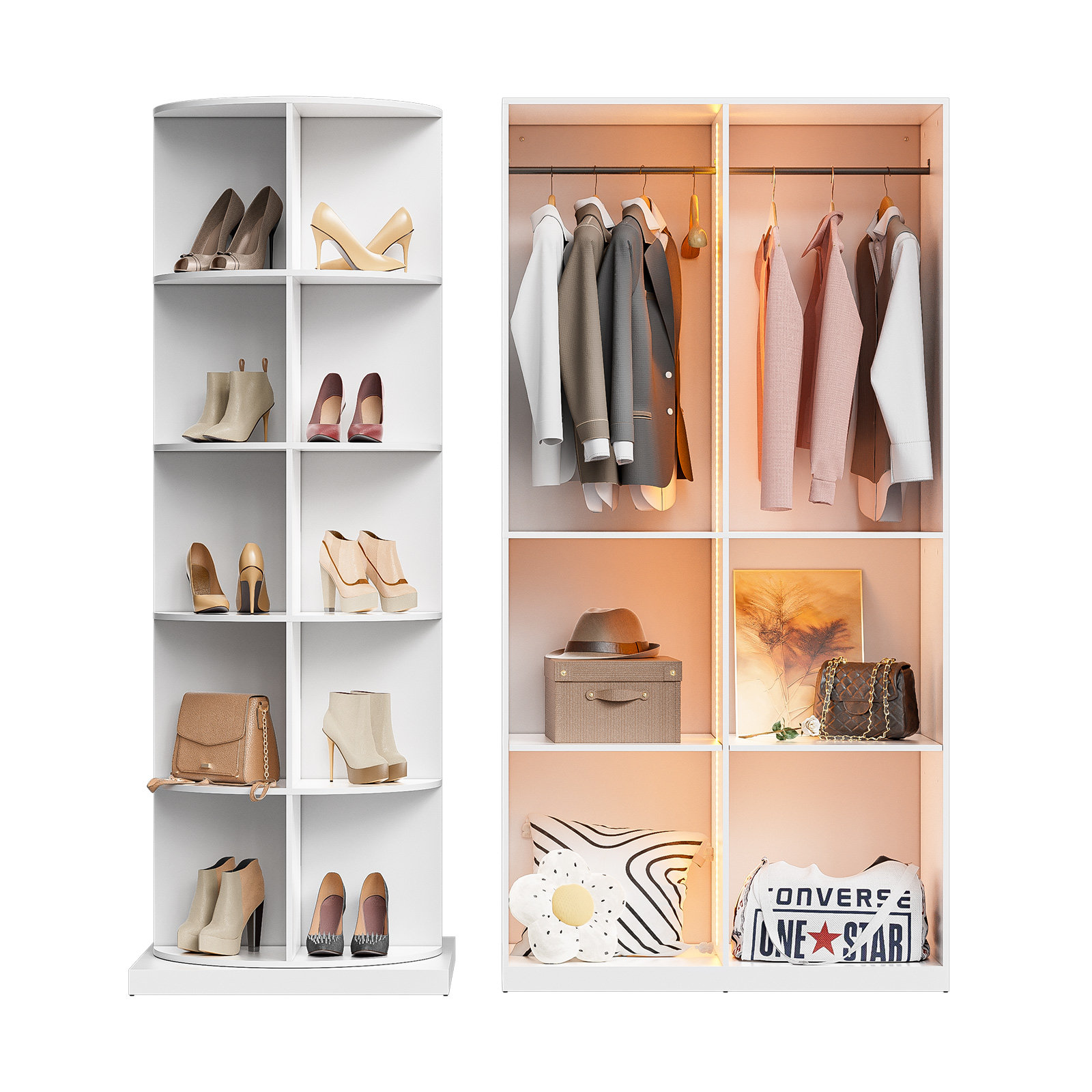 Ivy Bronx Sarvis Hall Tree with 360-degree Rotating Shoe Rack, Coat ...