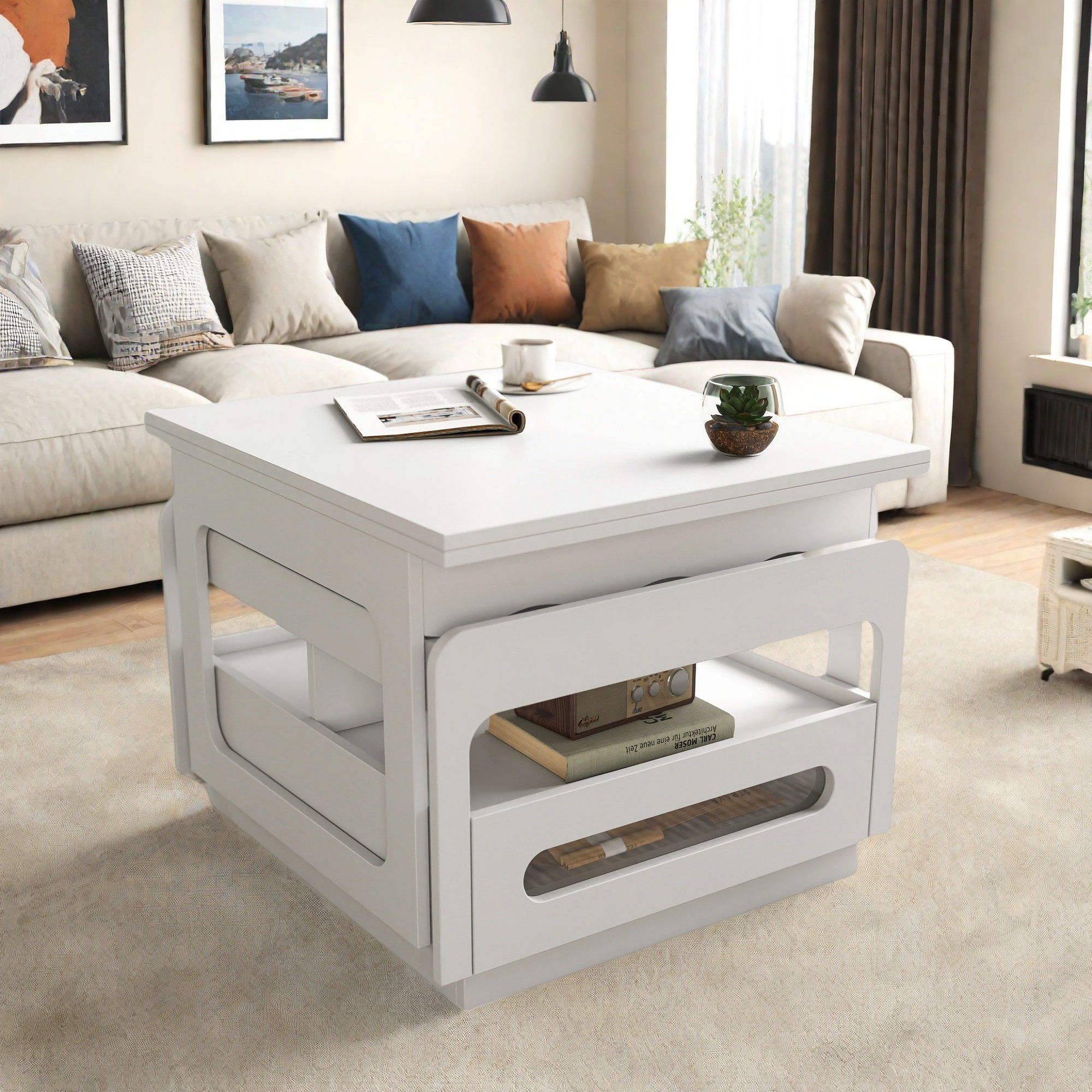 Latitude Run® 3 In 1 Deformed Coffee Tables With 2 Drawers And Open ...