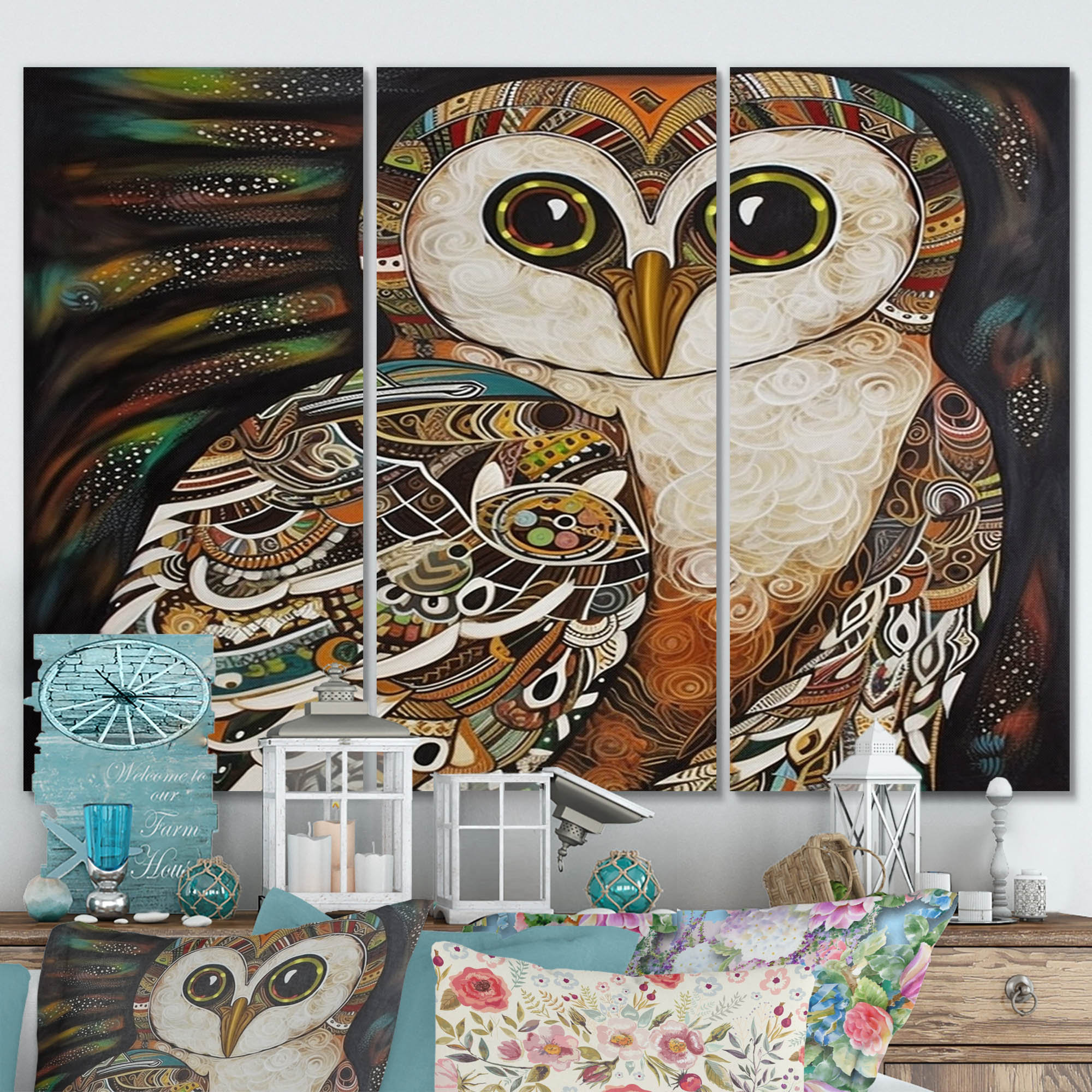 Design Art White Owl Magic III - Animals Owl Wall Art Prints Set | Wayfair