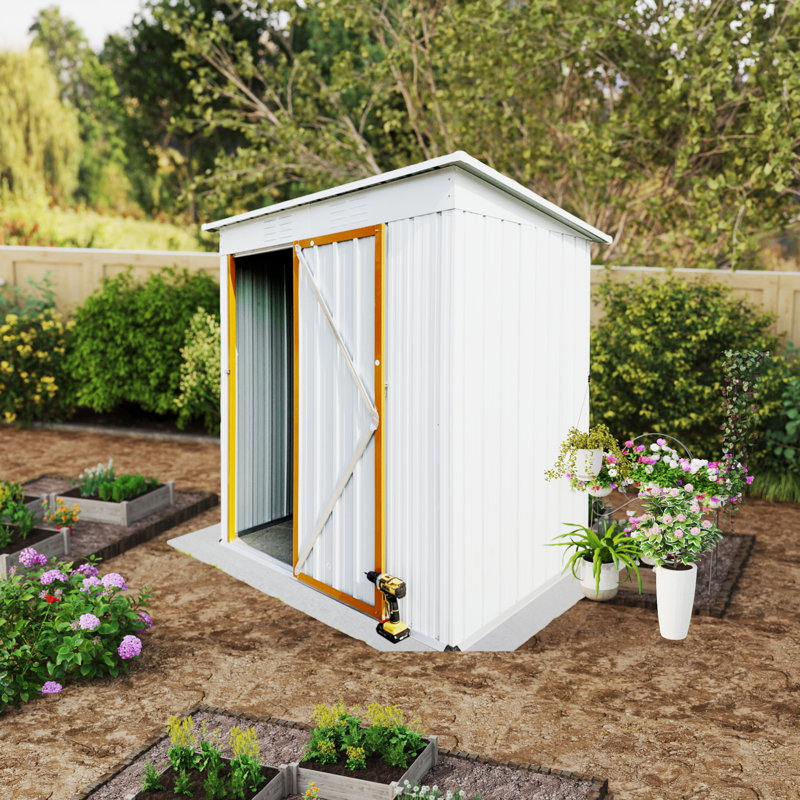 Watque Kita 5ftx4ft White&Yellow Metal Garden Outdoor Storage Sheds ...