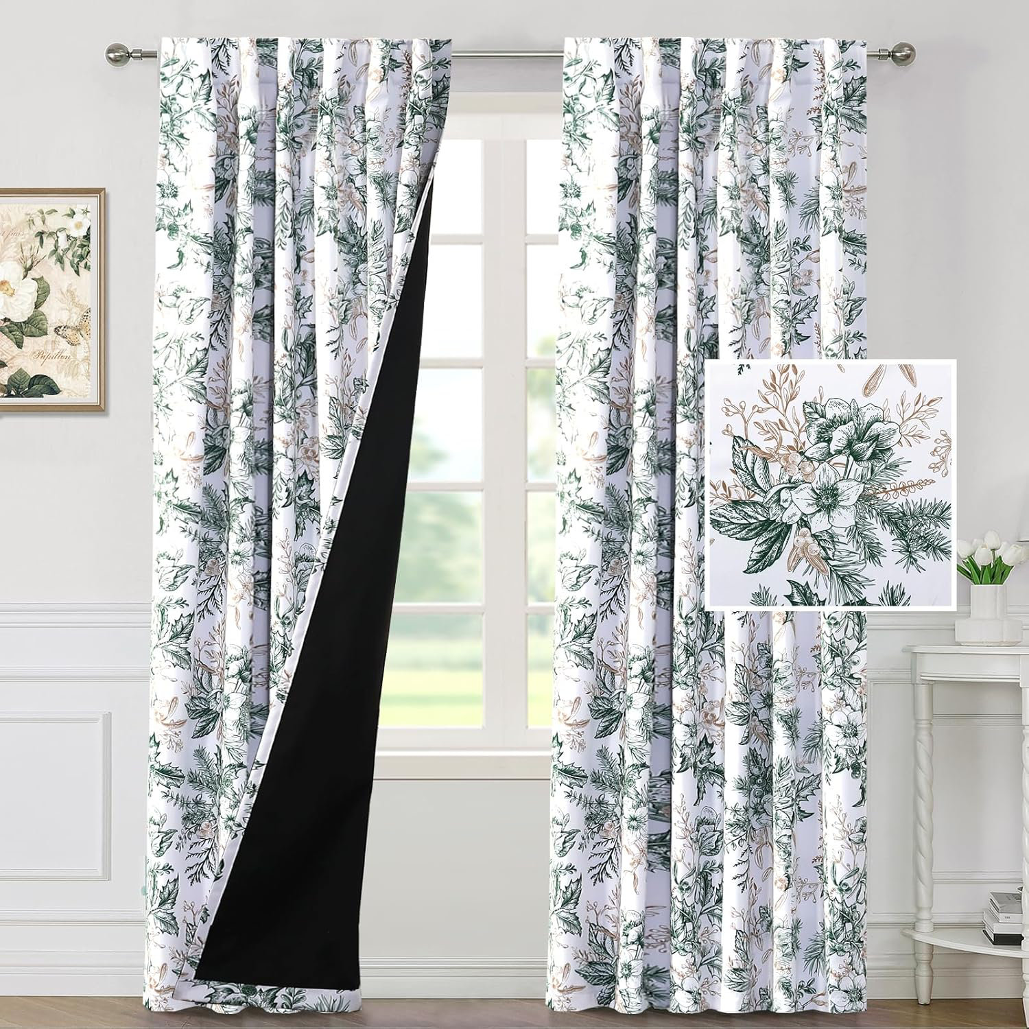 Red Barrel Studio® Blackout Floral Print Curtains 2 Panels | Wayfair