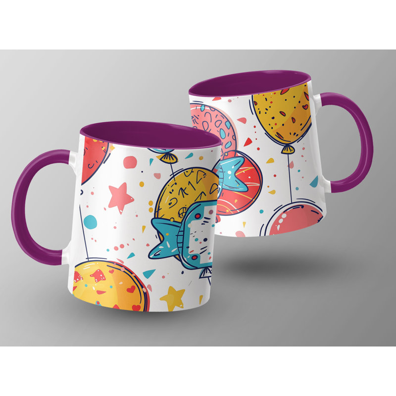 East Urban Home Set of 4 Kids Drawing Style 11oz Accent Mugs – White ...