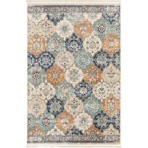 Bungalow Rose Alfa Rich Ultra-Thin Floral Beige Cream Blue Washable Non ...