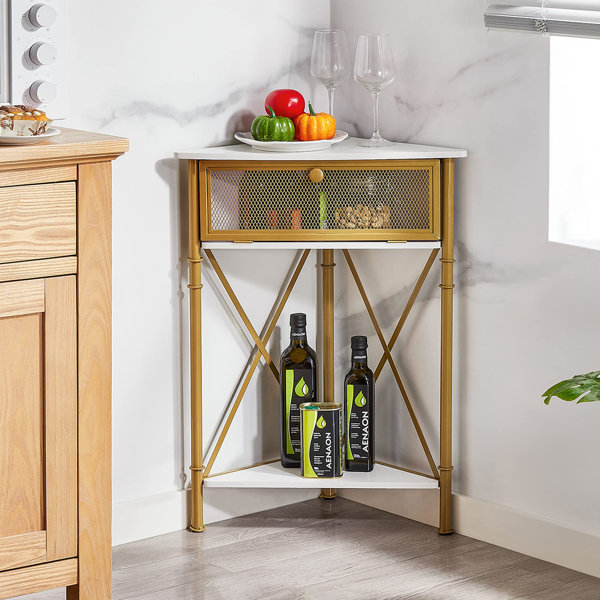 Everly Quinn 3-Tier Corner Cabinet/Table with Protective Door | Wayfair