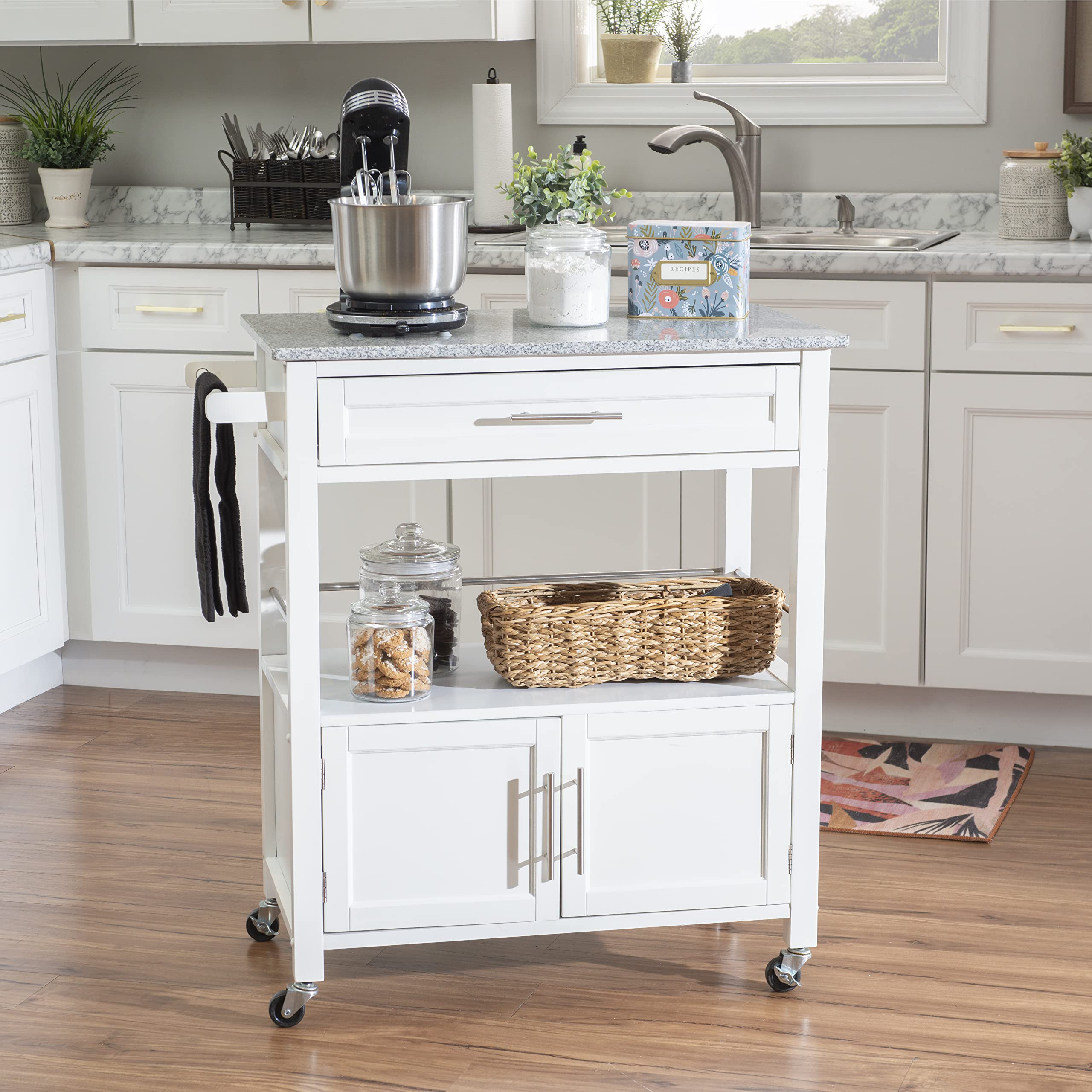 Red Barrel Studio White Kitchen Cart With Granite Top, Versatile ...