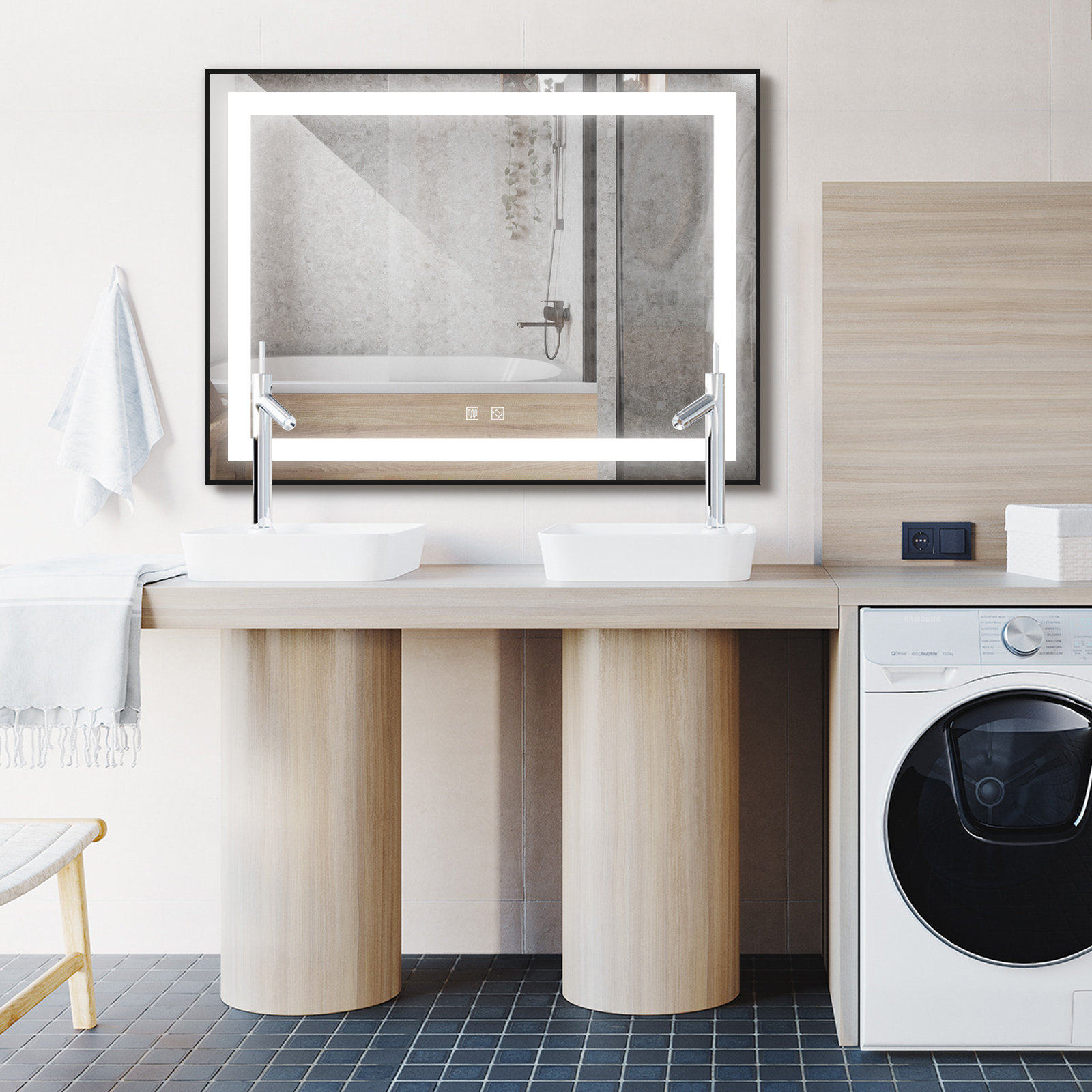 KIVA RHYME Led Lighted Anti-Fog Mirror For Bathroom Adjust Brightness ...