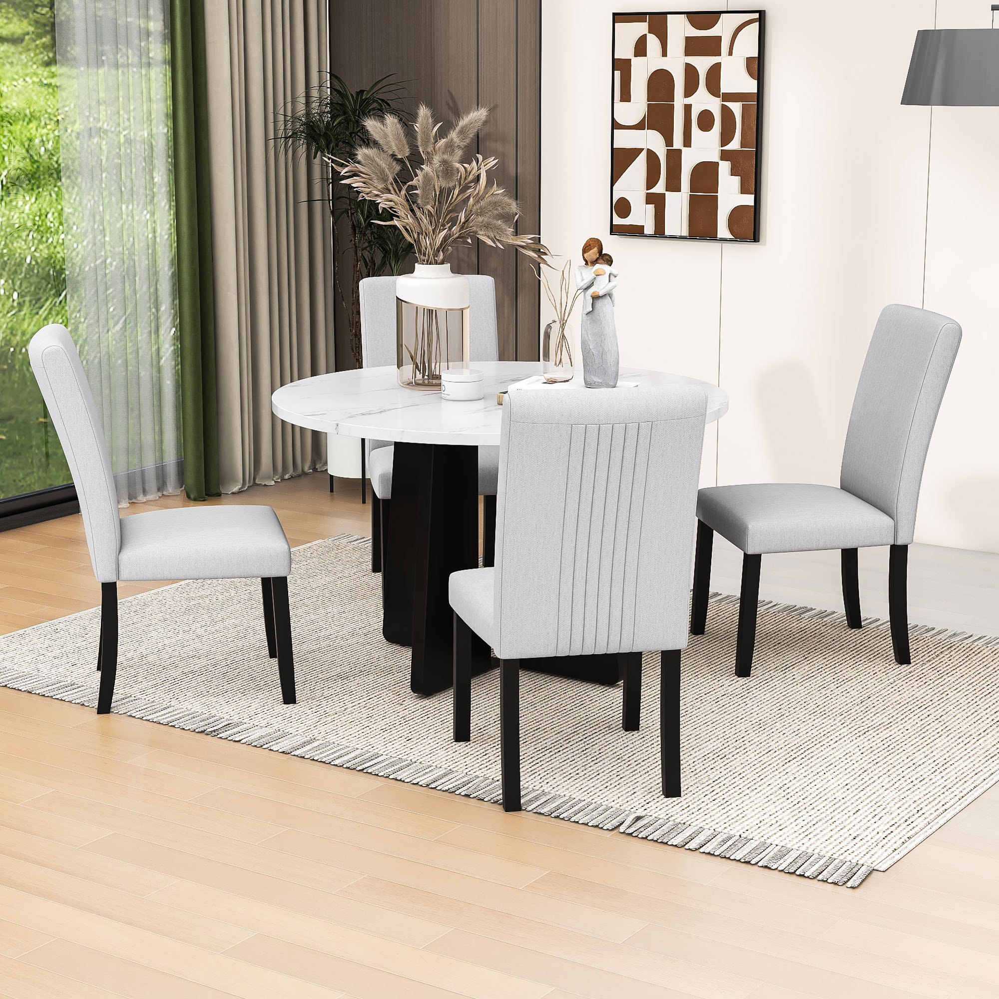 Lark Manor Charlirae Modern 5-Piece Dining Set, Wood Round Dining Table ...
