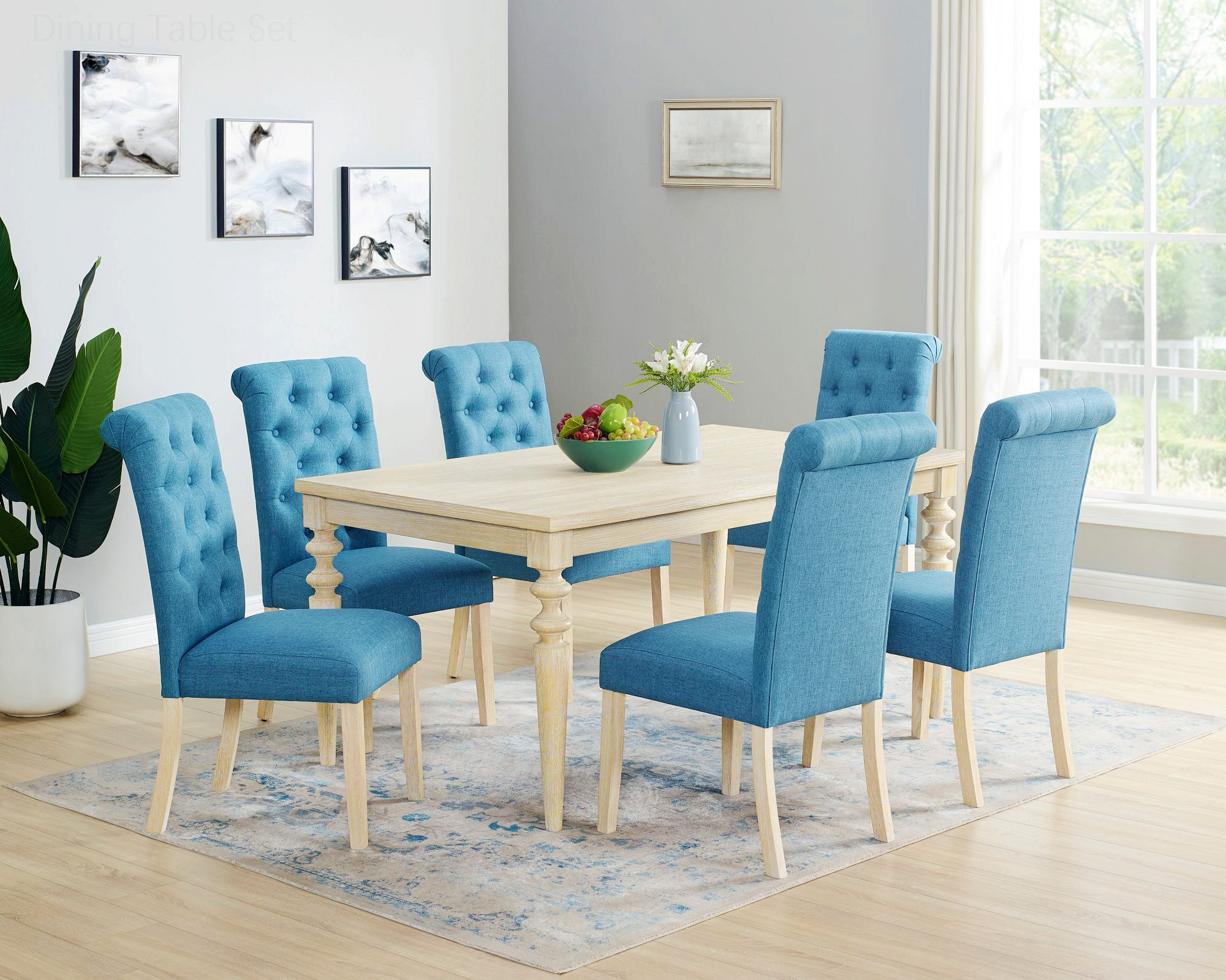 Canora Grey 7-Piece Dining Table Set, Turned-Leg Dining Table With 4 ...