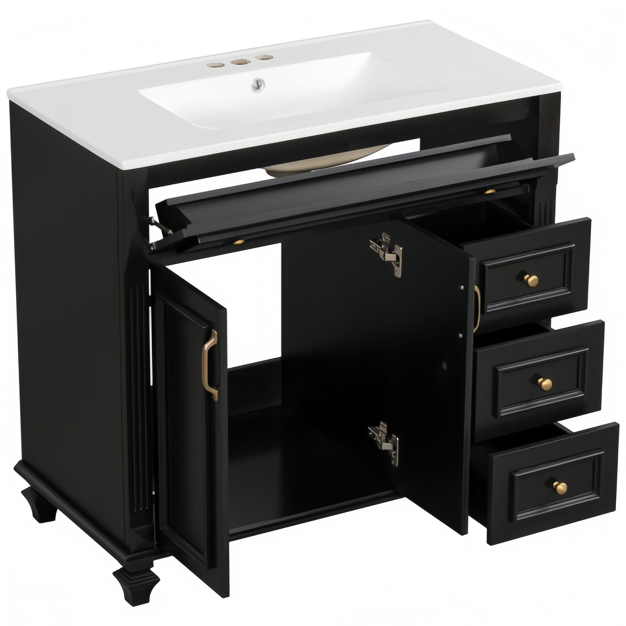 Blueoceannow 36" Bathroom Vanity With Sink – Solid Wood & MDF Cabinet ...