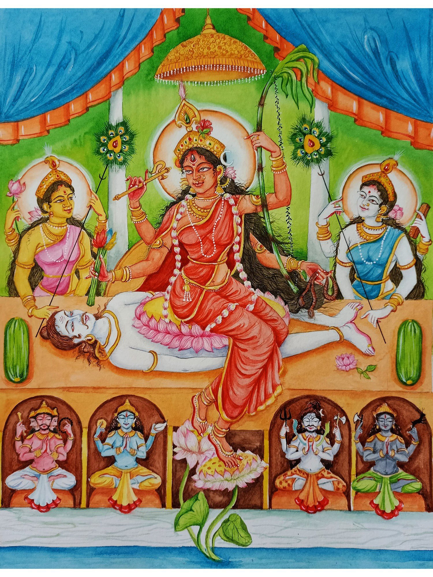 Exotic India Goddess Tripura Sundari Watercolor Painting On Paper ...