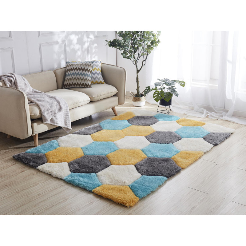 George Oliver Gretchen Geometric Shag Blue/Yellow Area Rug & Reviews ...