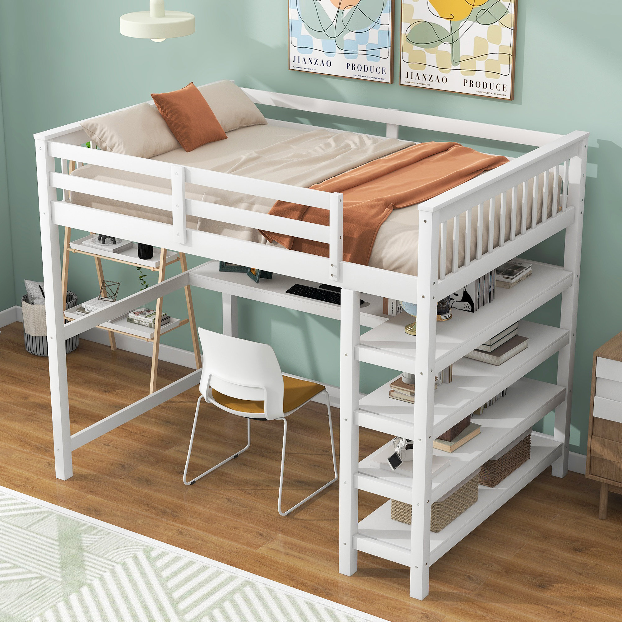 Harriet Bee Arris Solid Wood Loft Bed with Bookcase by Harriet Bee ...