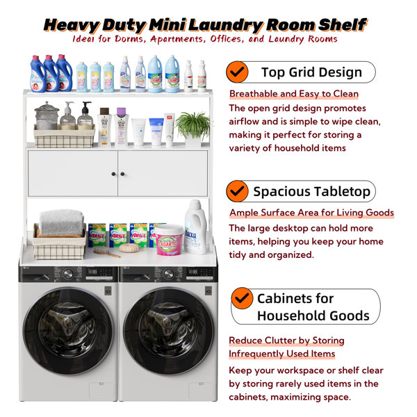 HTOCINQ Washer Dryer Countertop Laundry Guard With Laundry Room Shelf ...