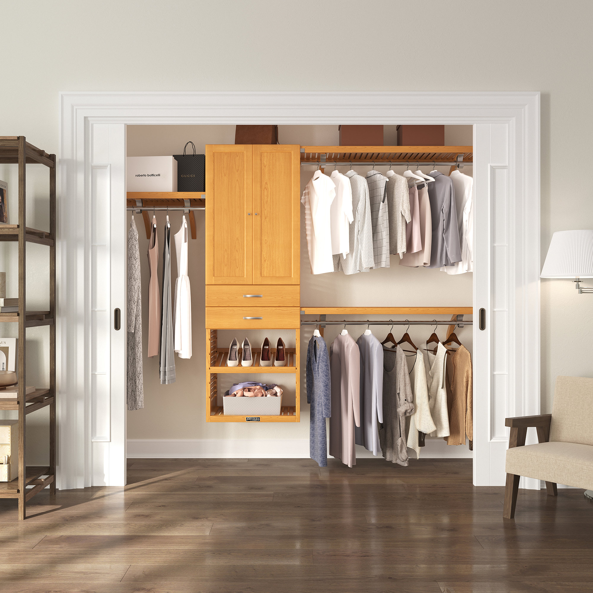John Louis Home Solid Wood Walk-In Closet System with 2-Drawers and ...