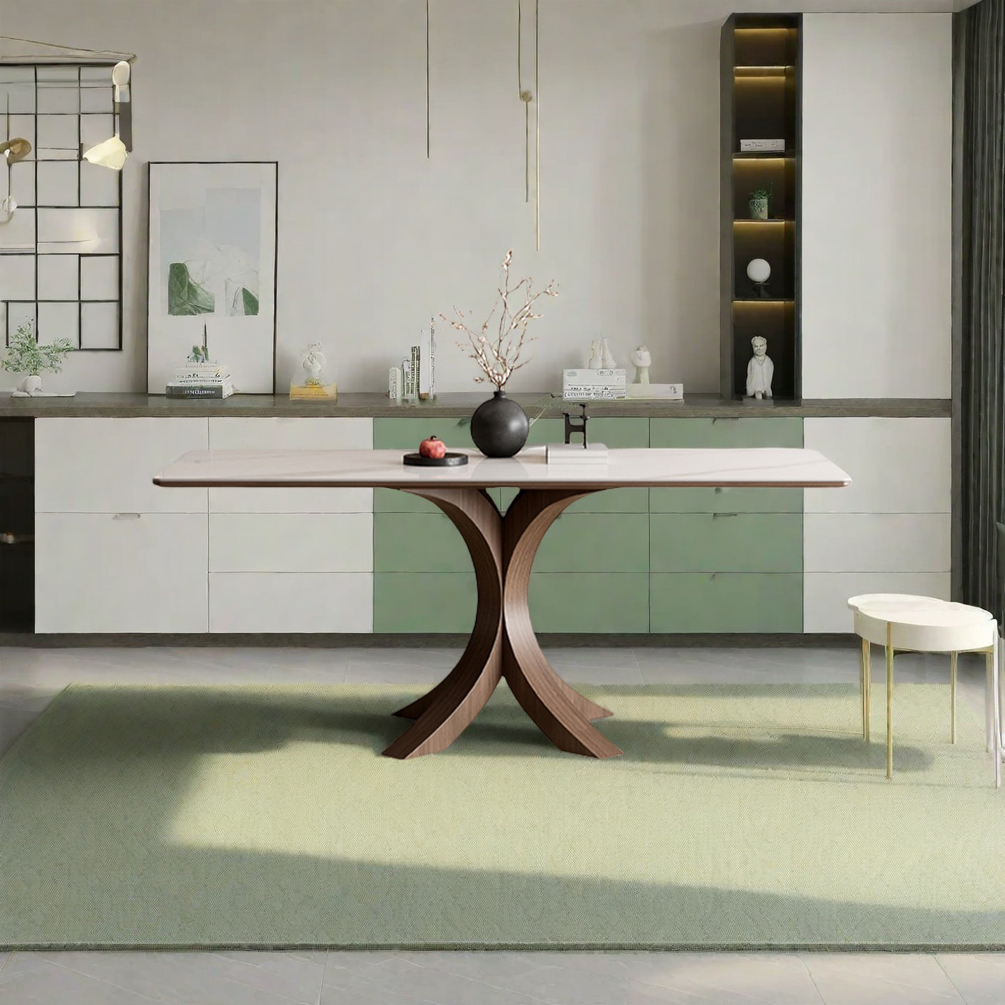 Brayden Studio® Sintered Stone Dining Table with Solid Wood Suppor ...