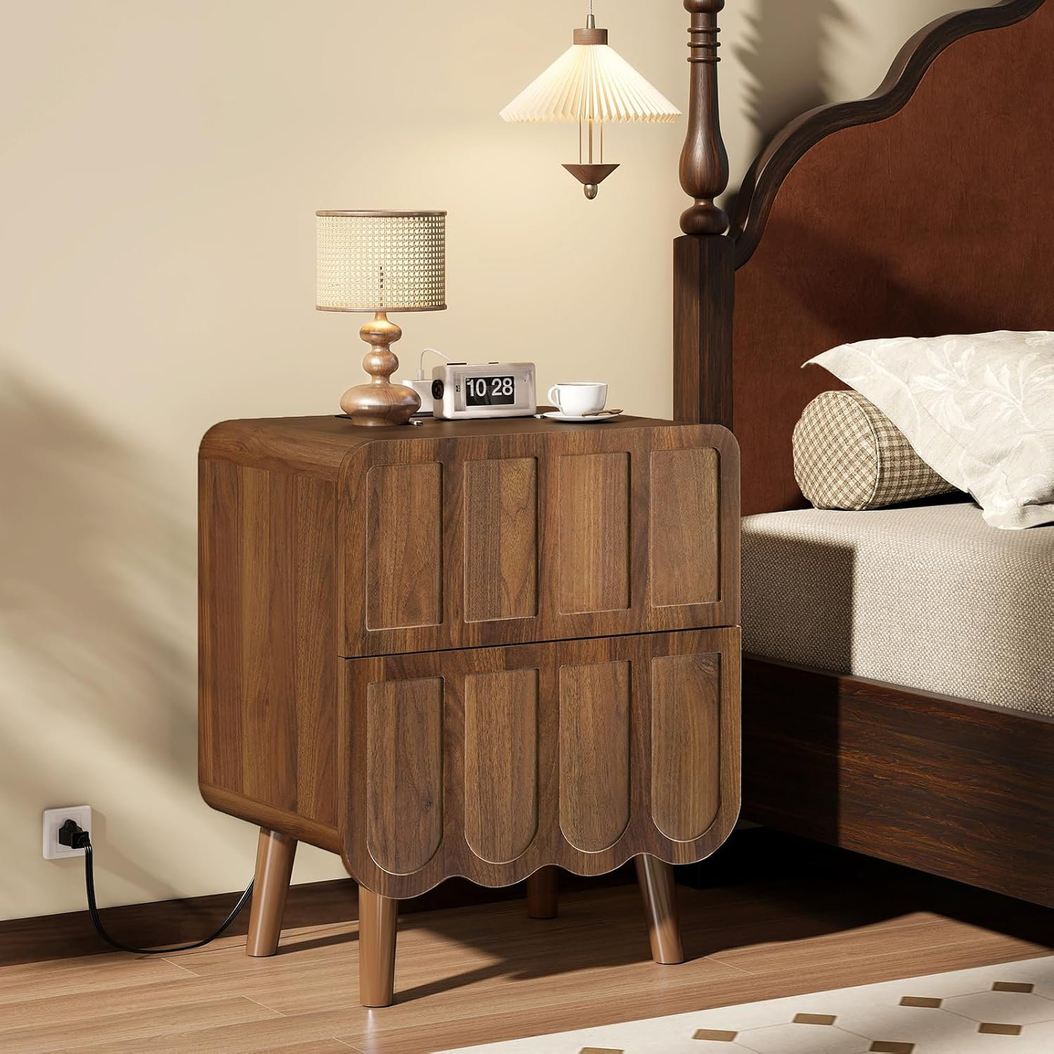 Loon Peak® Modern Wooden Bedside Table, Medieval Modern Bedroom Bedside ...